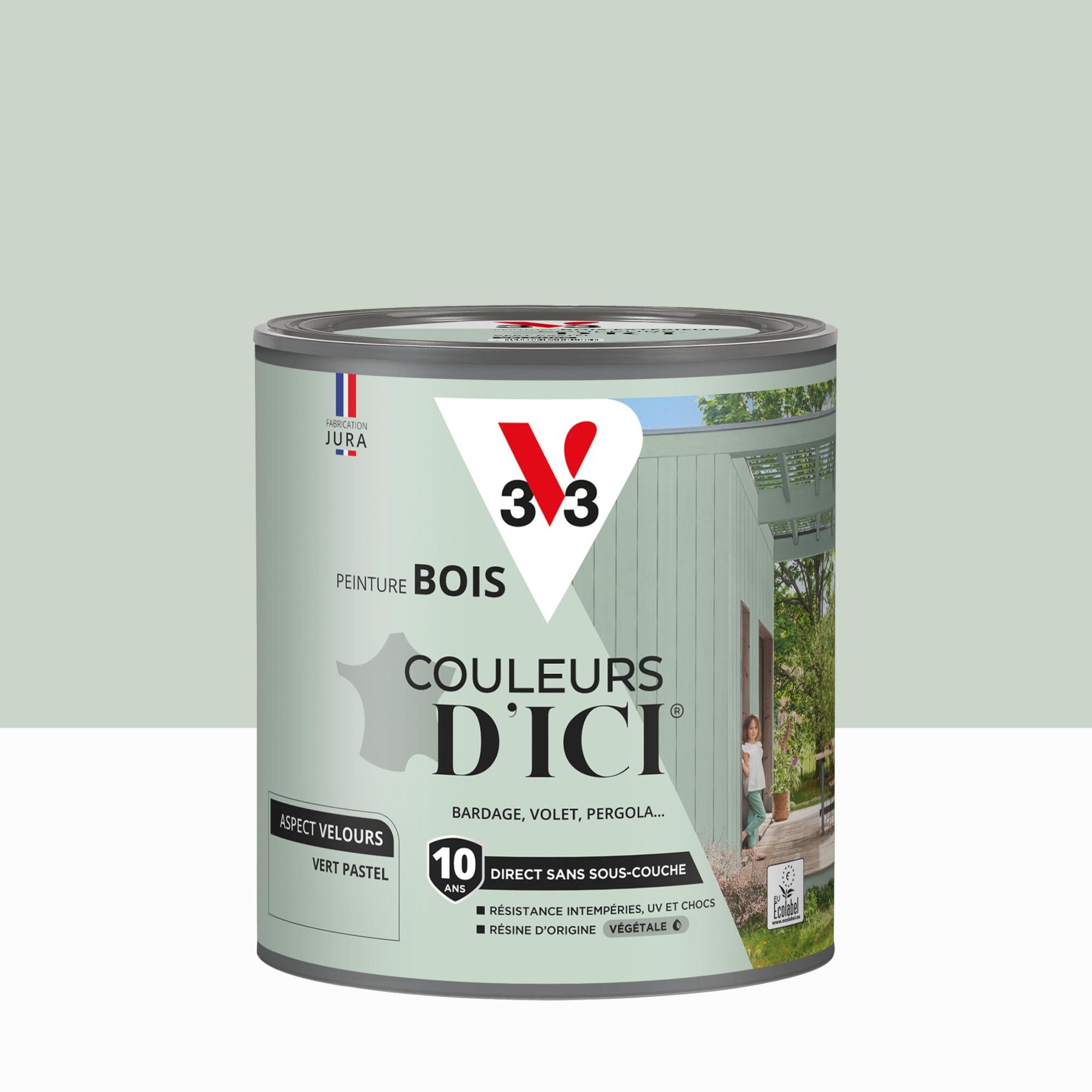Peinture extérieure bois Couleurs d'ici ® V33 vert pastel velours 0.5l ...