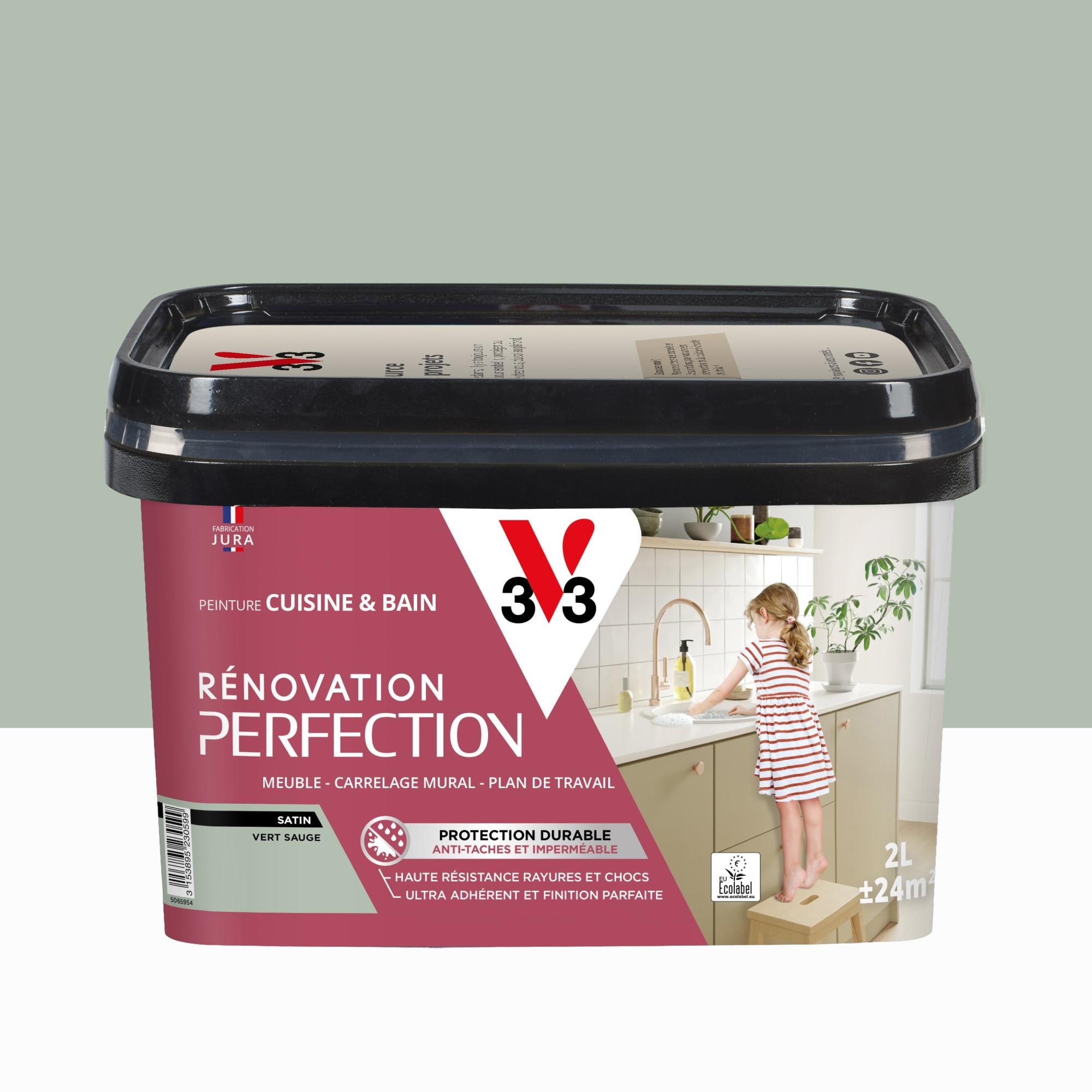Peinture meuble vert sauge satin V33 Rénovation cuisine et bain 2l ...