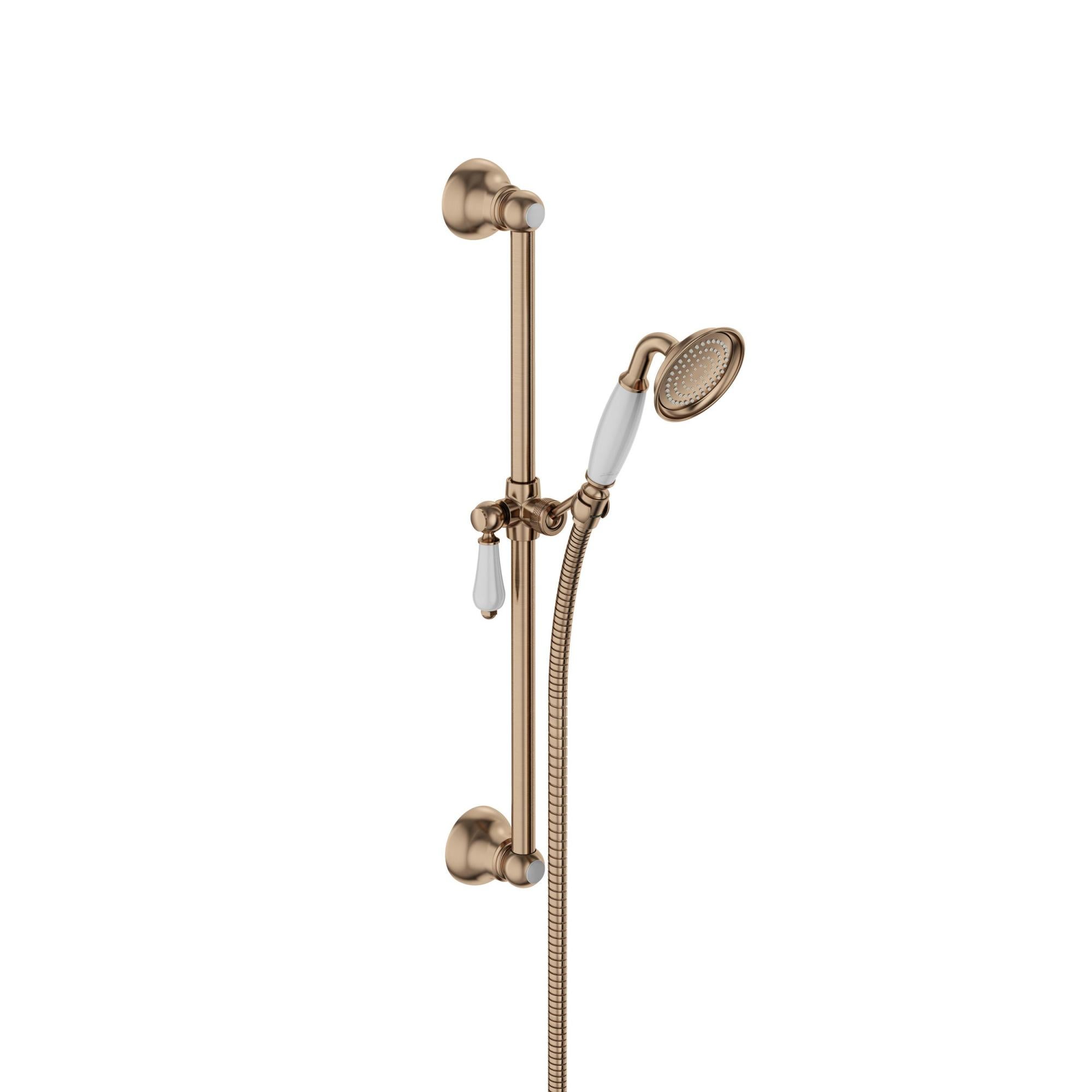 Pommeau de douche 1 jet, flexible et barre bronze JACOB DELAFON Louise ...