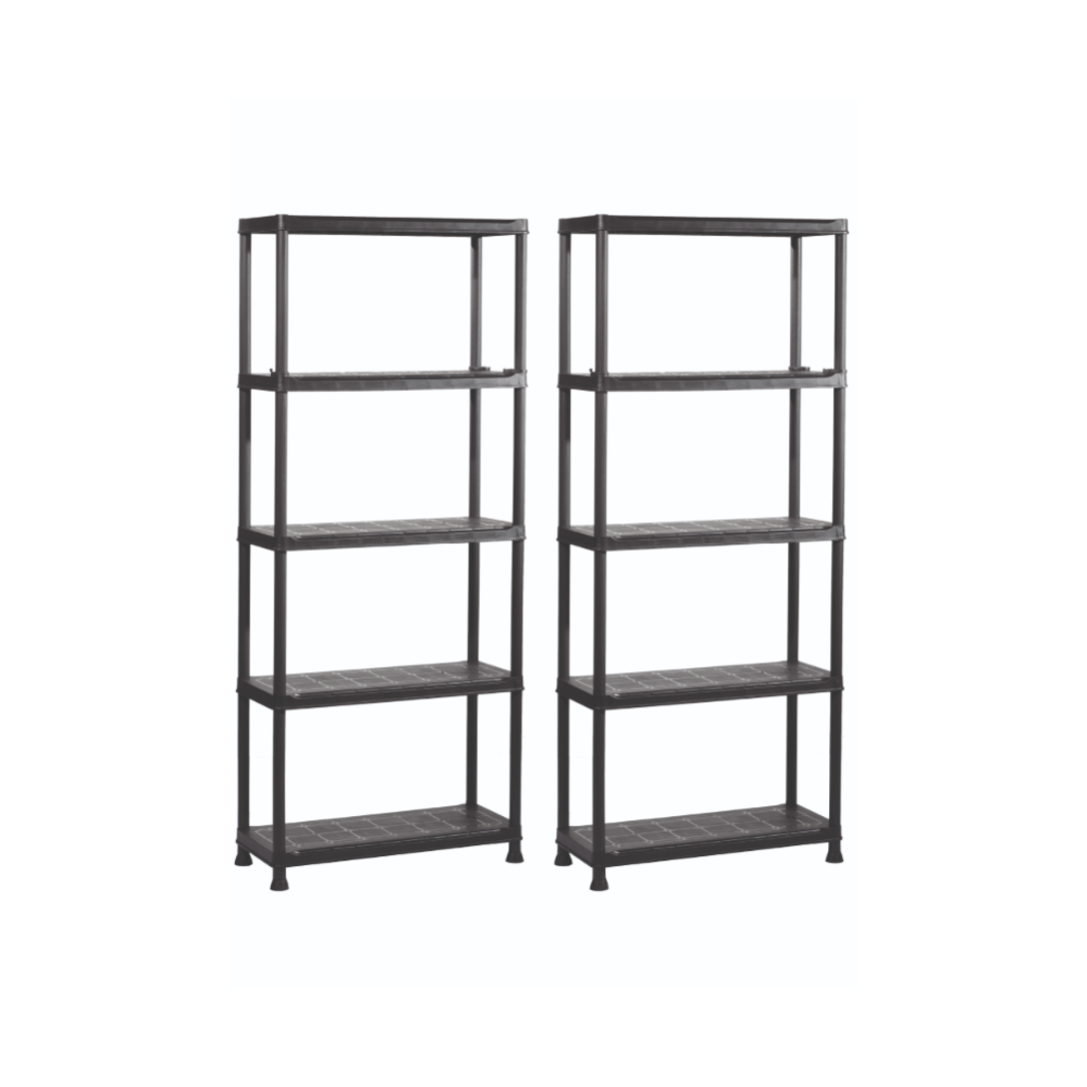 Lot de 2 étagères plastique noir SPACEO, 5 tablettes l.75xH.176xP.32 cm ...