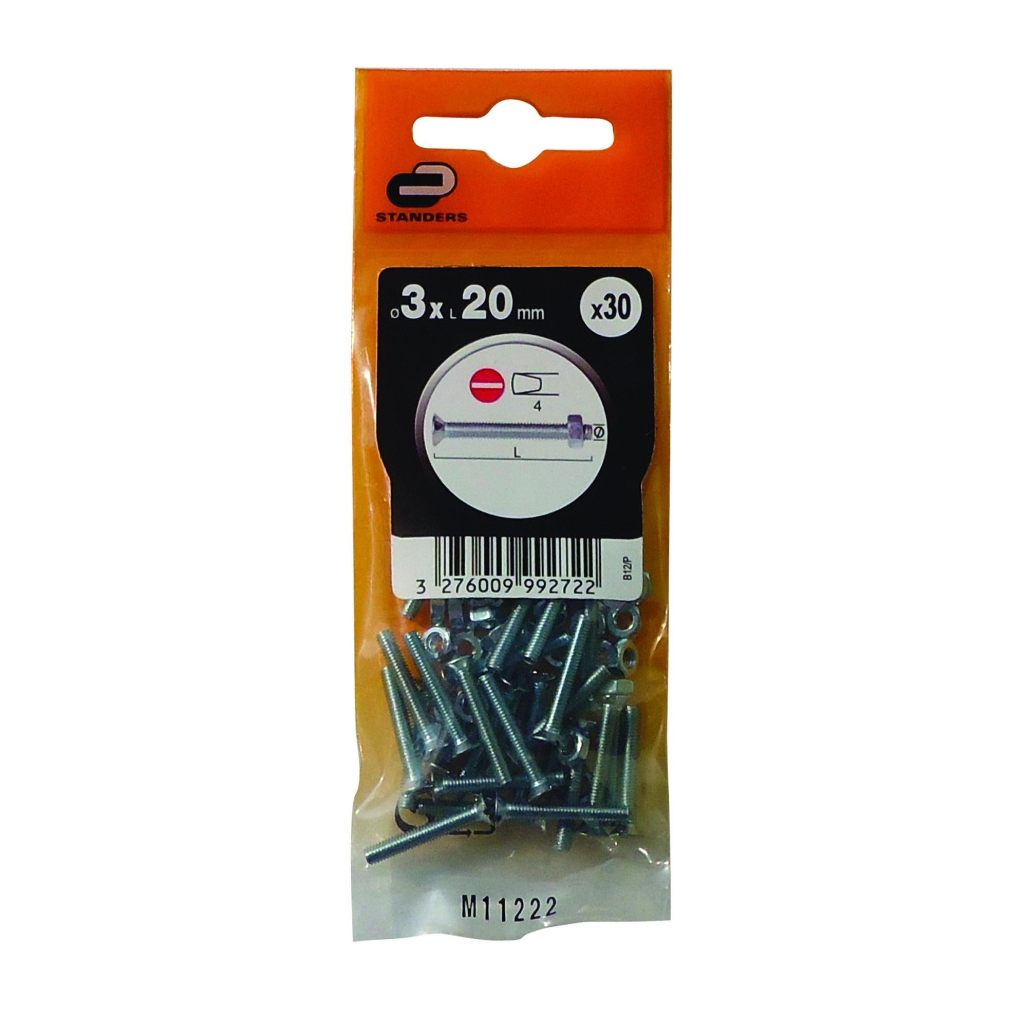 Bullone e vite metrica testa svasata, testa piatta L 20 x Ø M3 mm, 30 ...