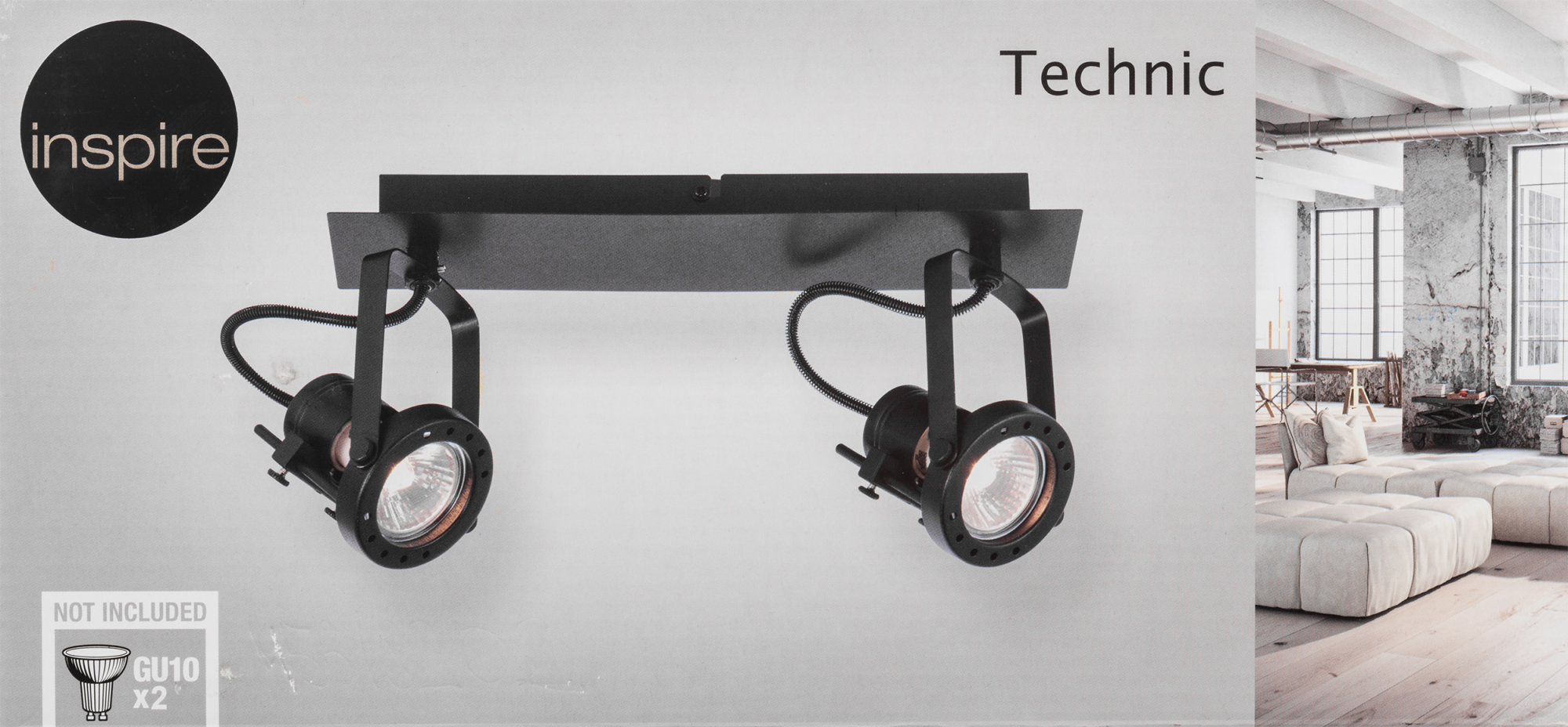 Barra di faretti 2 luci Technic nero in inox GU10 42W INSPIRE | Leroy ...