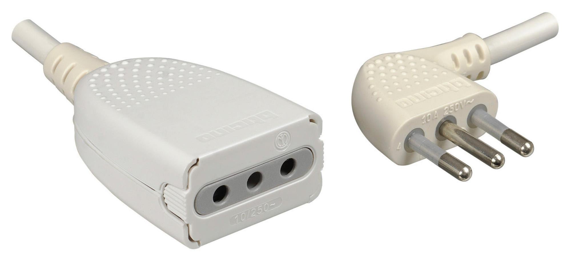 Prolunga 3m H05VV-F, 3 x 0,75mm² spina 10 A, presa 10 A bianco BTICINO ...