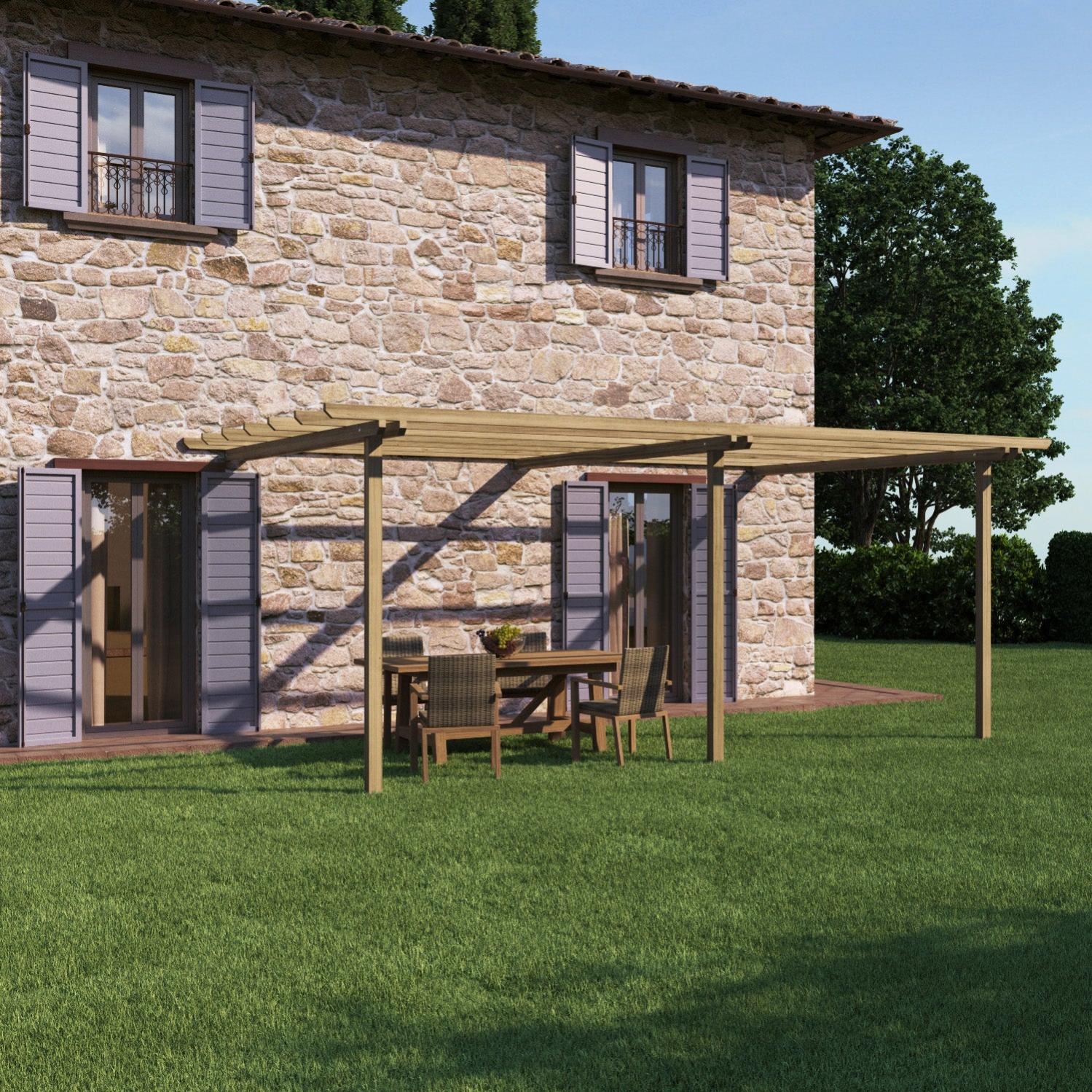 Pergola addossata Orange in legno struttura naturale L 600 x P 390 x H ...