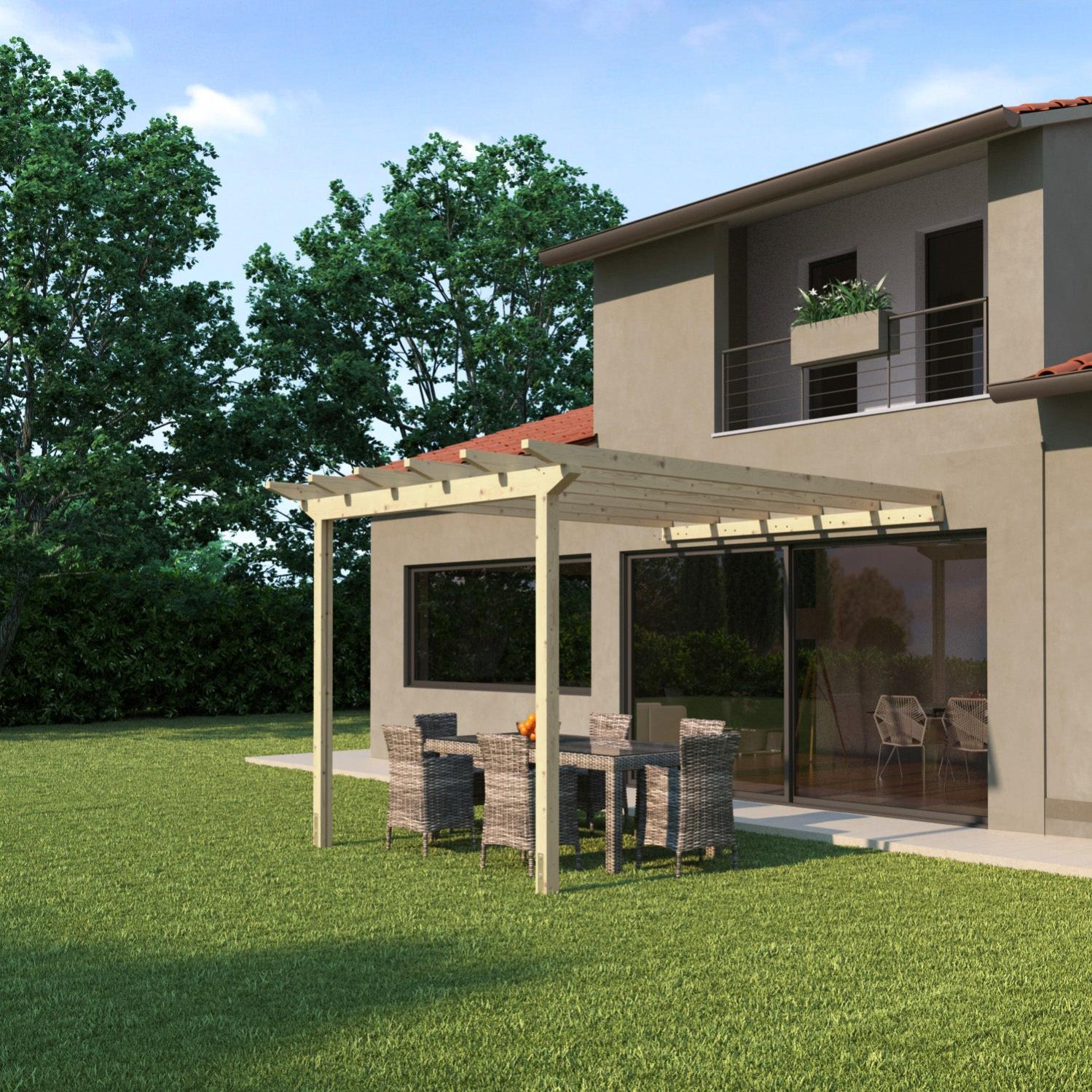 Pergola addossata Eagle in legno marrone L 300 x P 417.6, H 268 cm ...