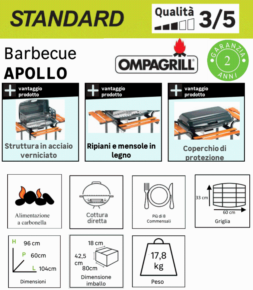 Barbecue a carbonella Apollo OMPAGRILL | Leroy Merlin