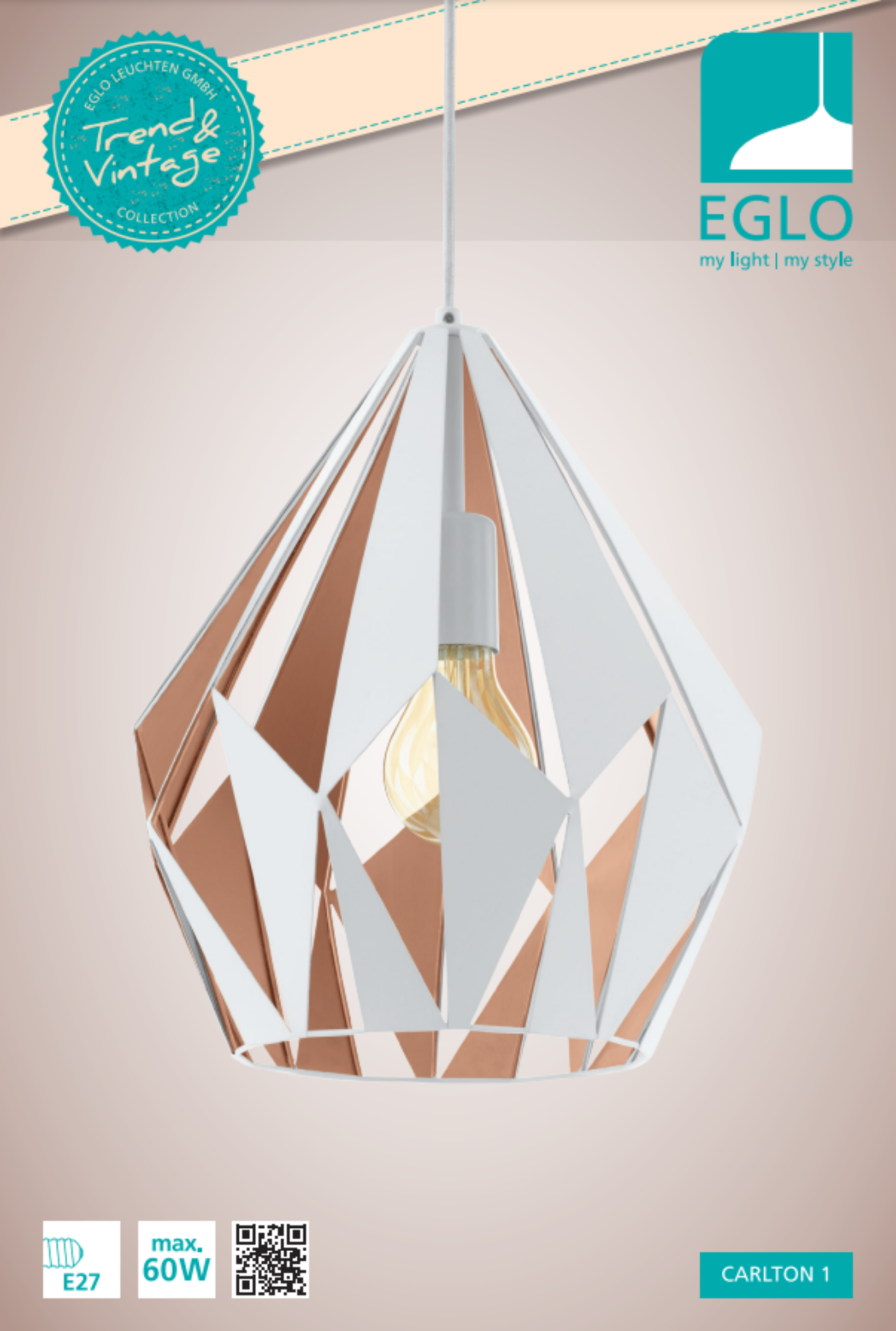 Lampadario Design Carlton 1 rosa, bianco in inox, D. 31.0 cm, EGLO ...