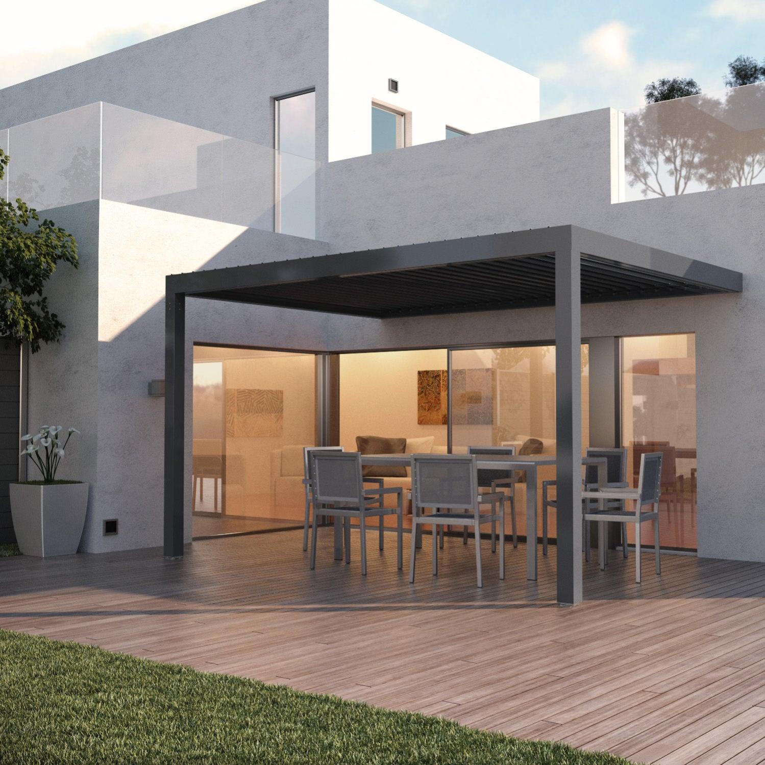 Pergola addossata motorizzata alluminio Spell grigio L 300 cm x P 392 ...