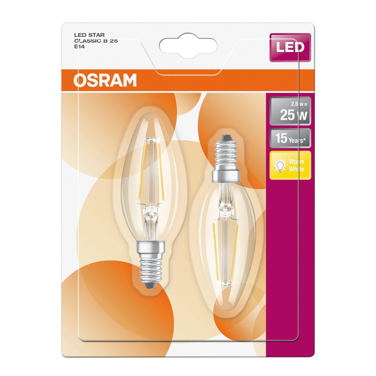 2 lampadine E14, oliva, opaco, luce calda, 2.5W=250LM (equiv 25 W), 300° , OSRAM | Leroy Merlin
