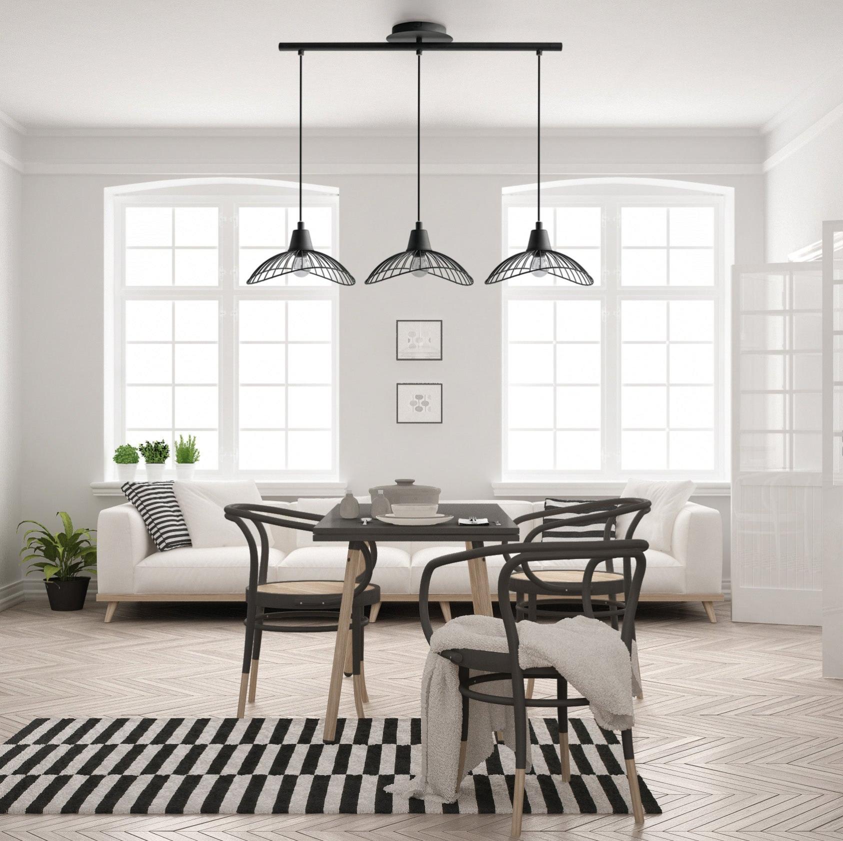 Lampadario Design Kasteli nero in acciaio, L. 77 cm, 3 luci, SEYNAVE ...