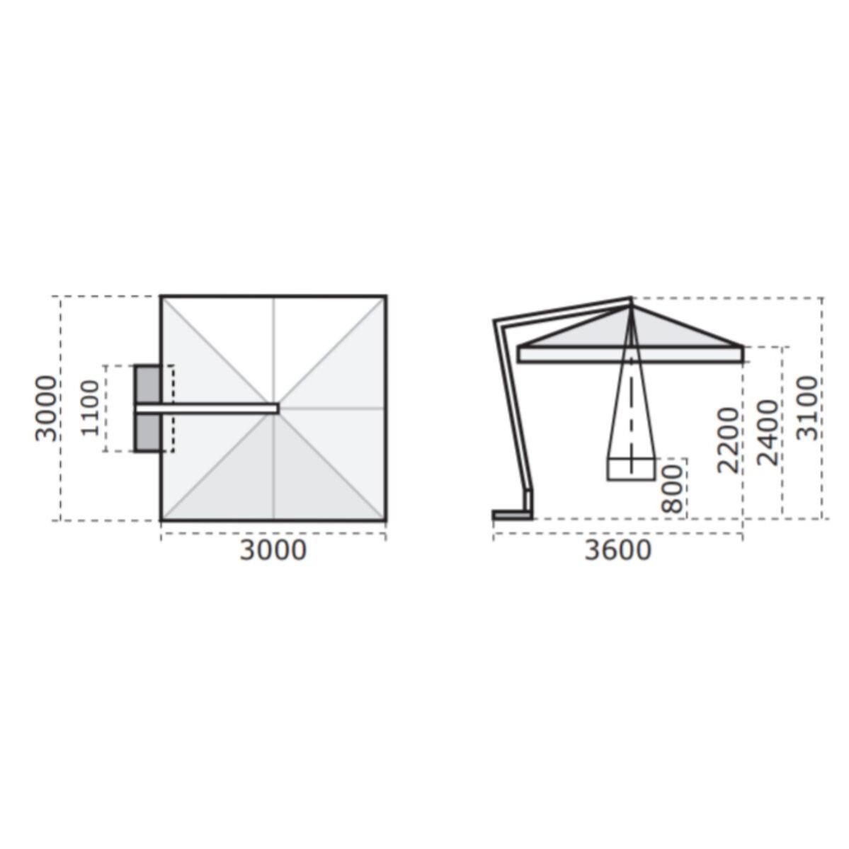 Ombrellone a palo decentrato Torino SCOLARO 300 x 300 cm con telo ...