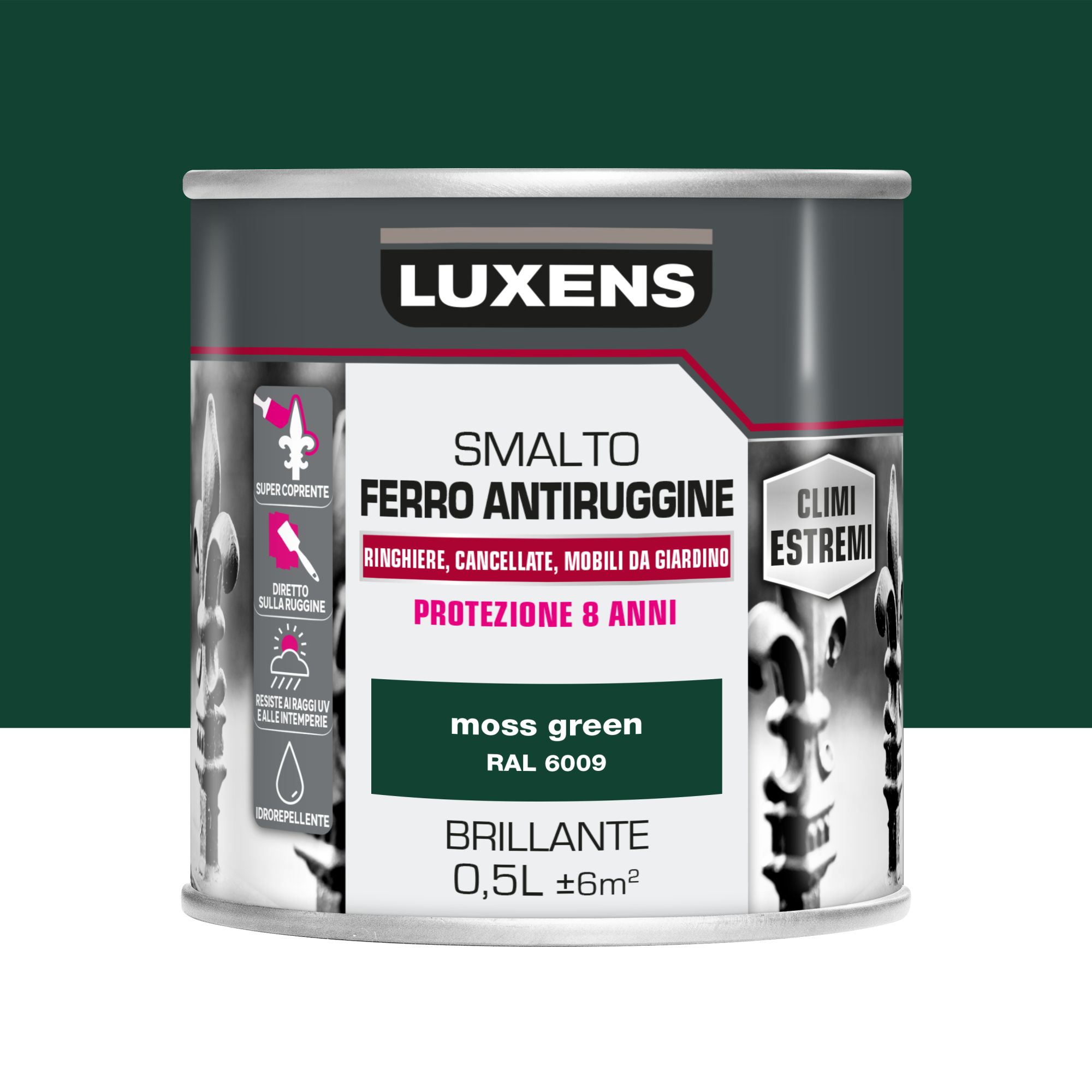 Vernice da esterno antiruggine per ferro LUXENS verde muschio lucido ...