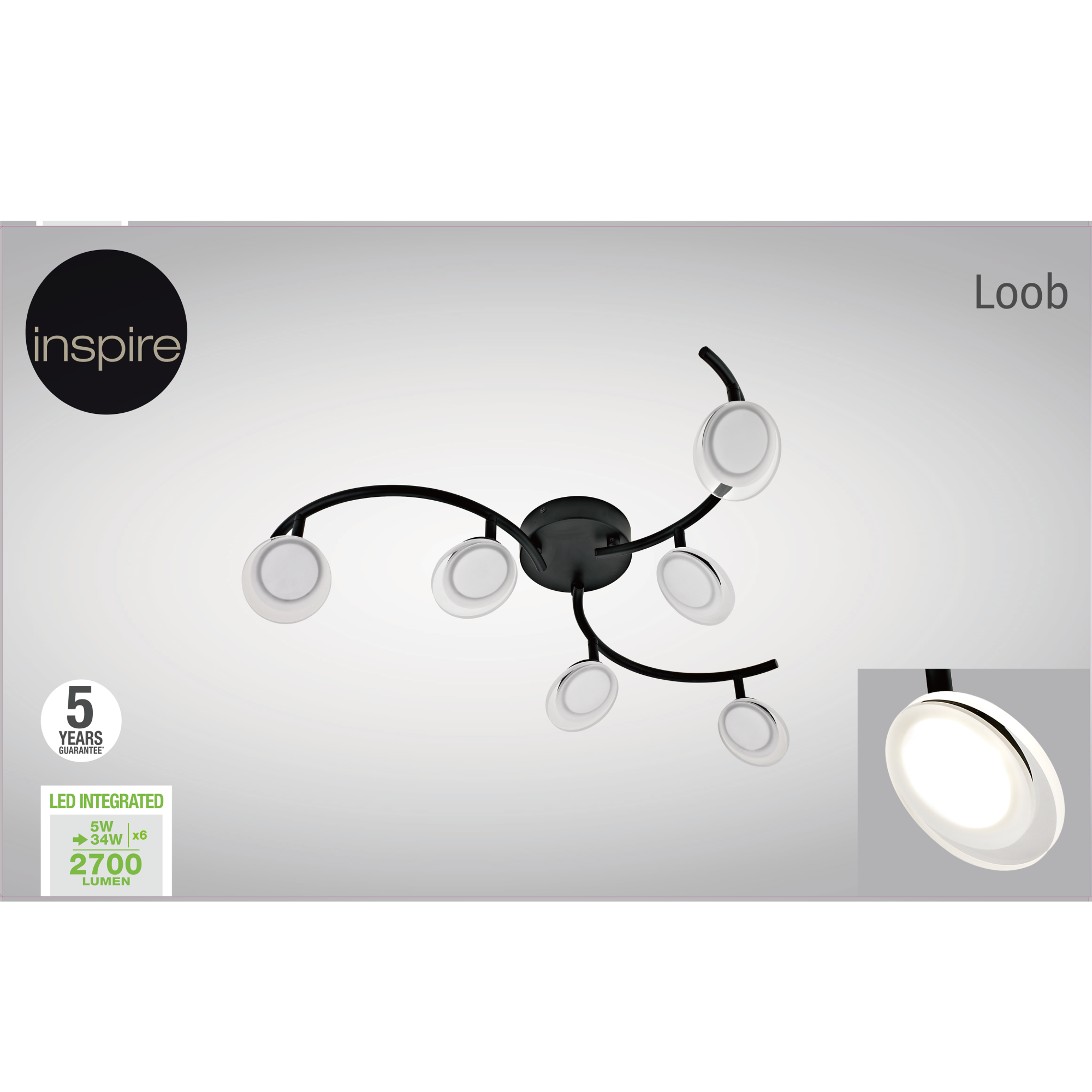 Plafoniera design Loob LED , in metallo, nero6 luci INSPIRE | Leroy Merlin
