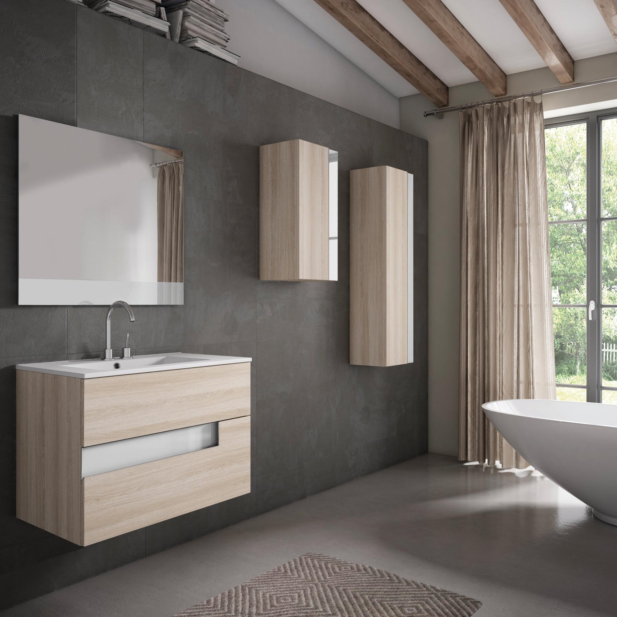 Mobile da bagno sotto lavabo con top L 80 x in truciolare bianco ...