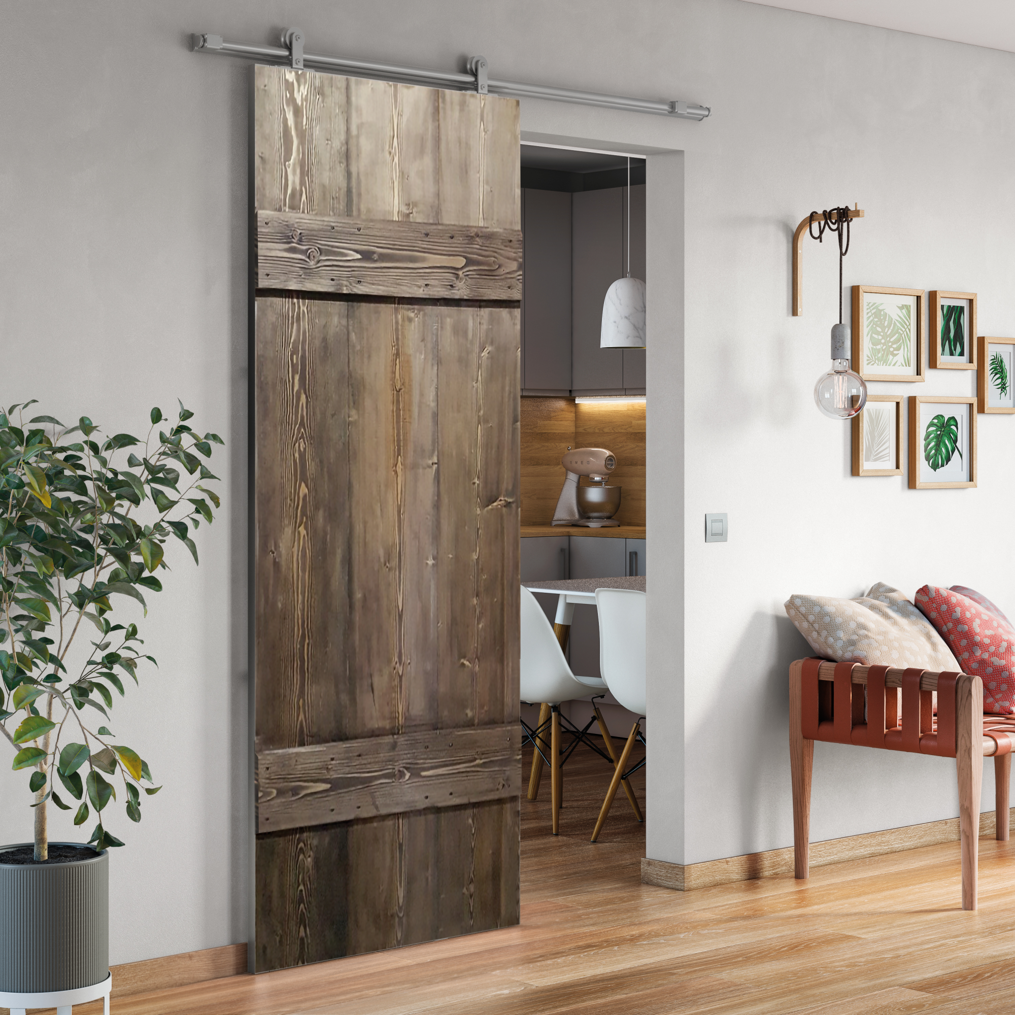 Porta scorrevole Barn Ebano, L 96 x H 215 cm, con binario Loft | Leroy ...