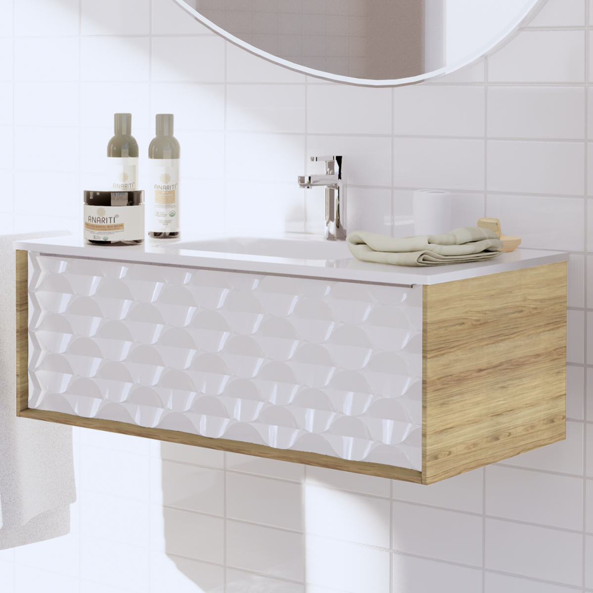 Mobile bagno Neo rovere miele/bianco 3d L 90 x P 48.5 H 65 cm | Leroy ...
