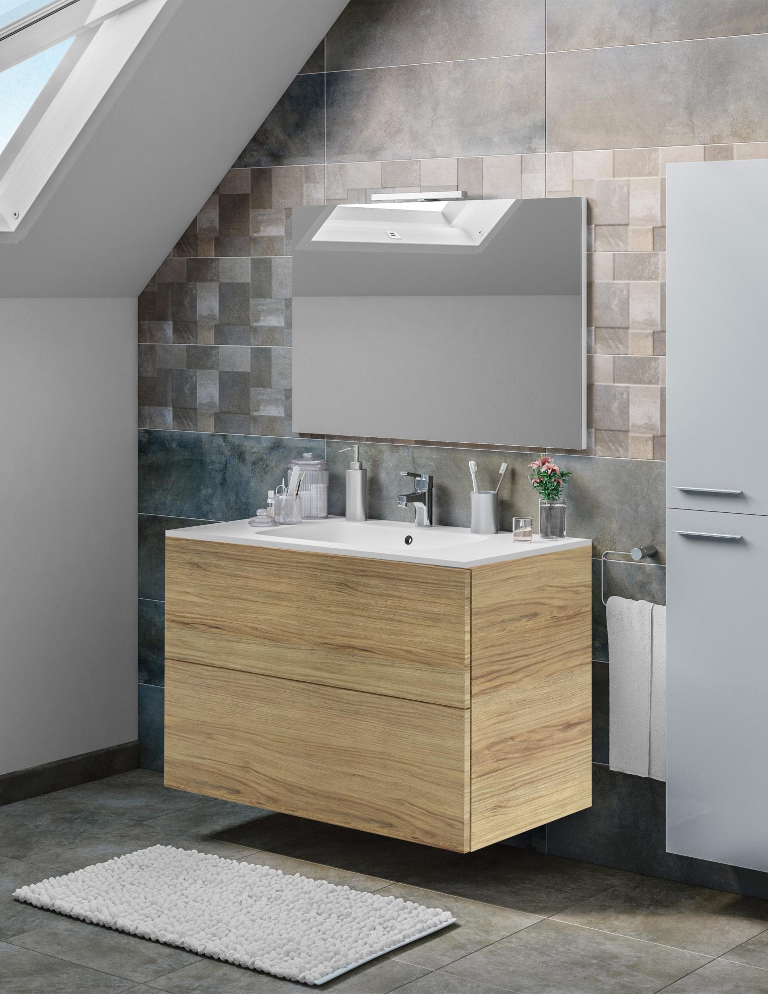 Mobile sottolavabo e lavabo Neo rovere miele L 90 x H 90 x P 48 cm ...