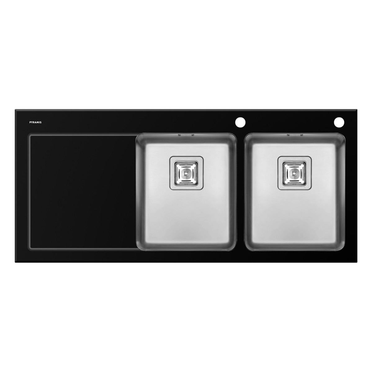 Lavello integrato 2 vasche con gocciolatoio PYRAMIS Crystalon 116 x 52 ...