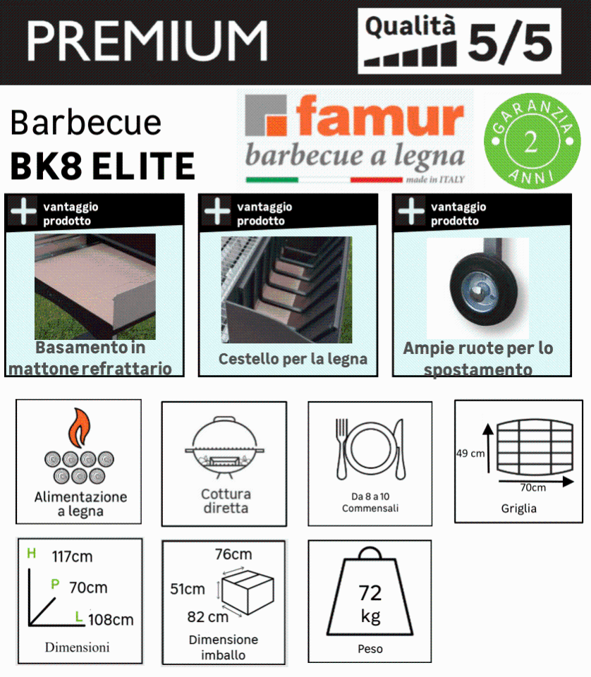 Barbecue a legno e carbone BK10 ELITE 58.5 cm x L 92 cm | Leroy Merlin