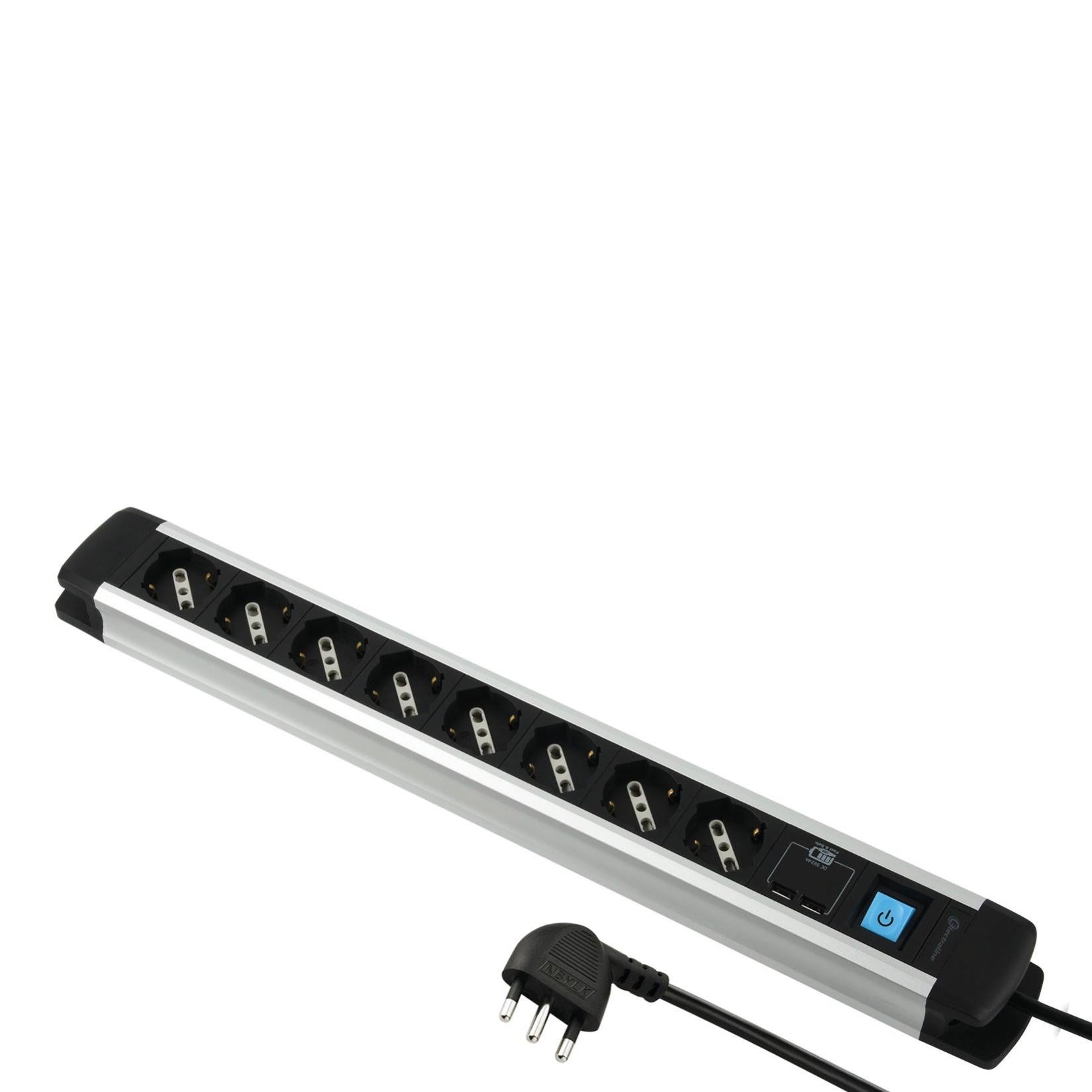 Multipresa con raccoglicavo on-off 8 posti, 8 prese universali, 2 USB ...
