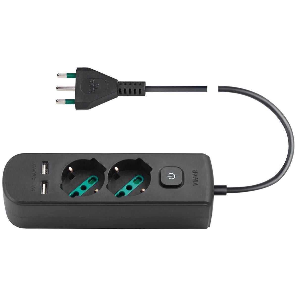 Multipresa luminoso 2 posti, 2 prese universali, 2 USB, con cavo 1.5 m ...