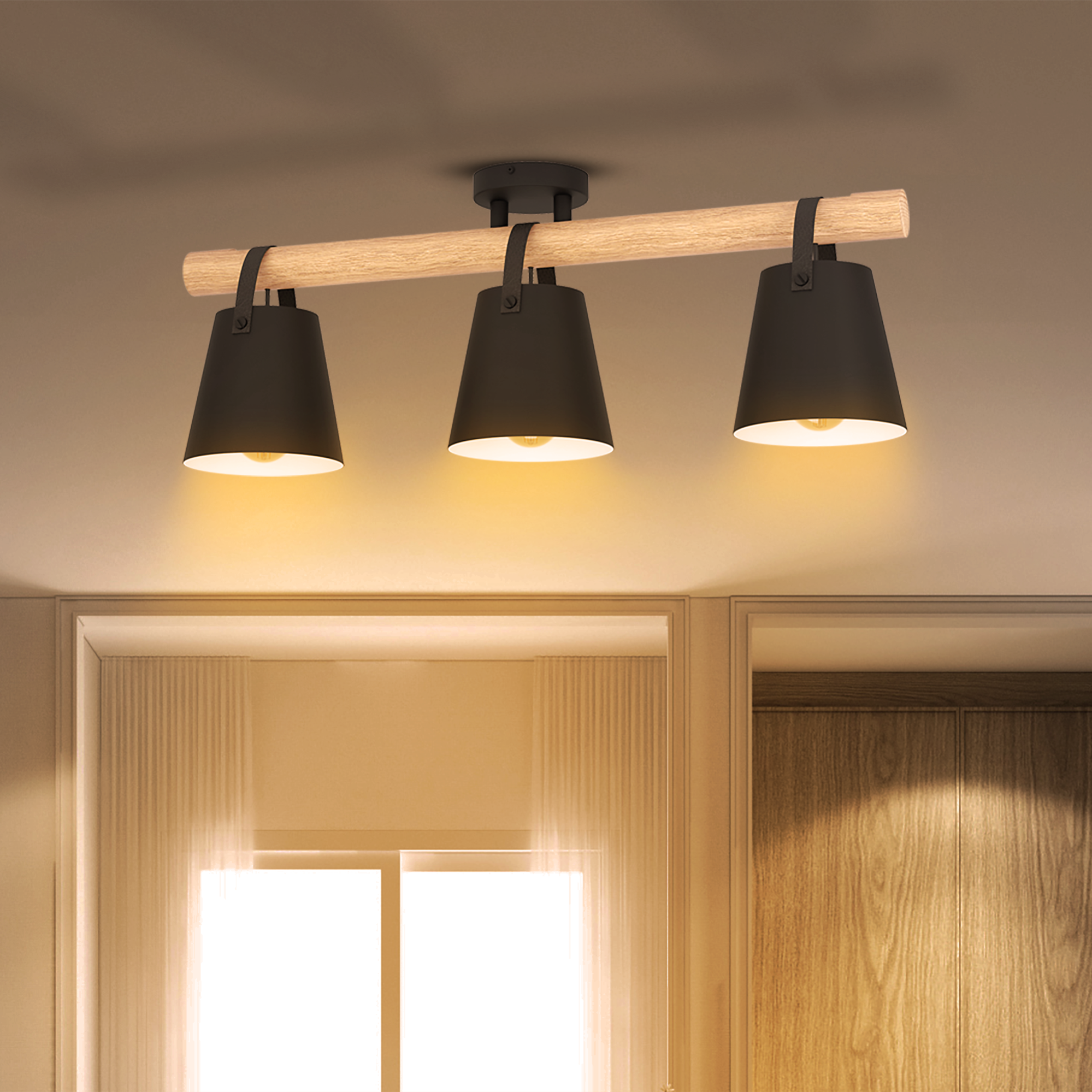 Plafoniera industriale Pandore 3 x E27 marrone 17 cm x 17 cm INSPIRE ...
