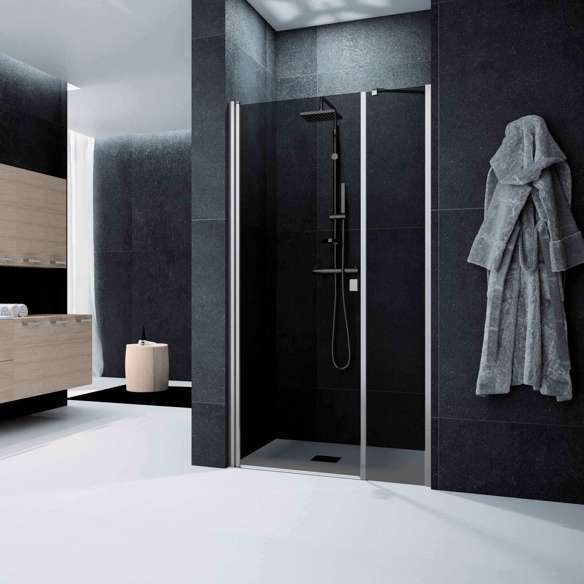 Porta doccia battente Glam , H 200 cm in vetro temprato, spessore 6 mm ...