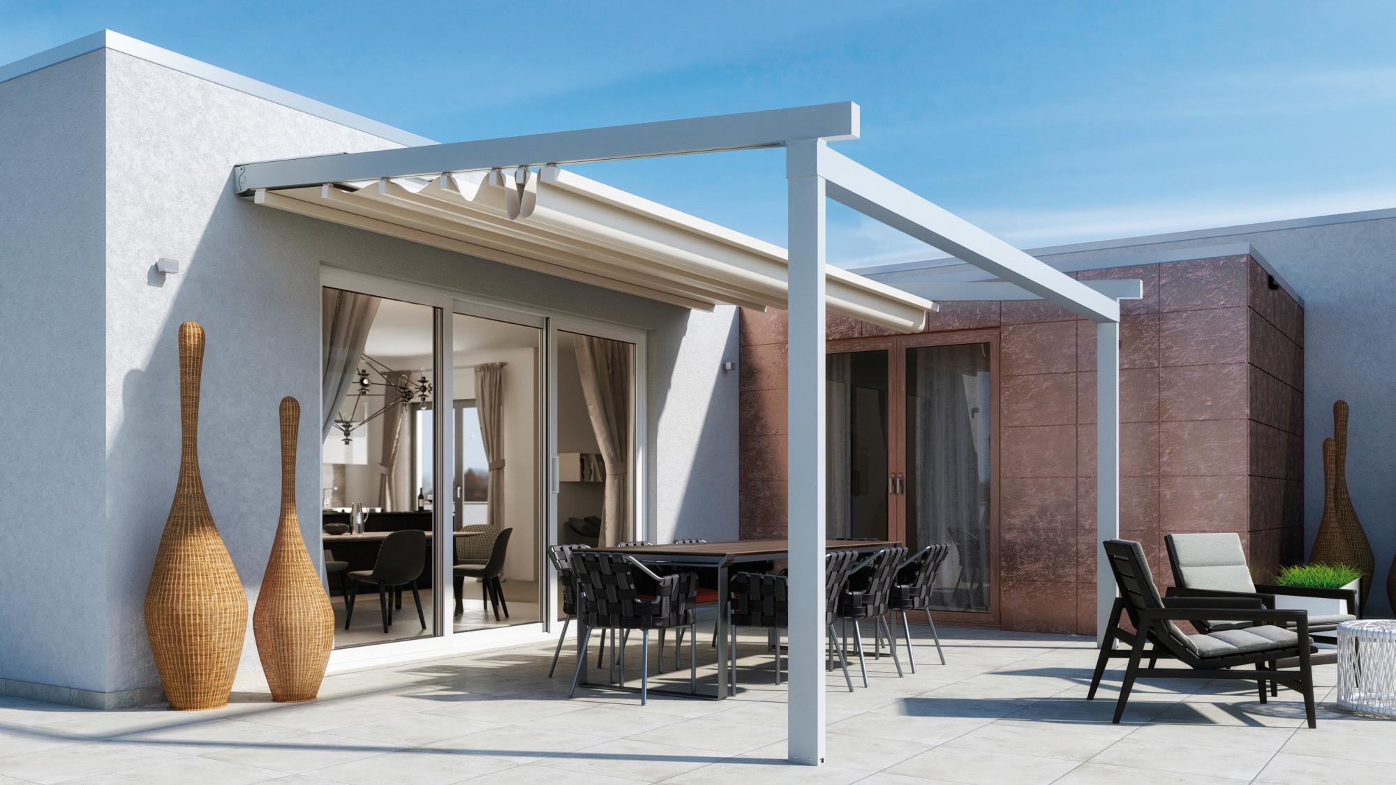 Pergola addossata motorizzata alluminio Panarea beige L 400 cm x P 400 ...