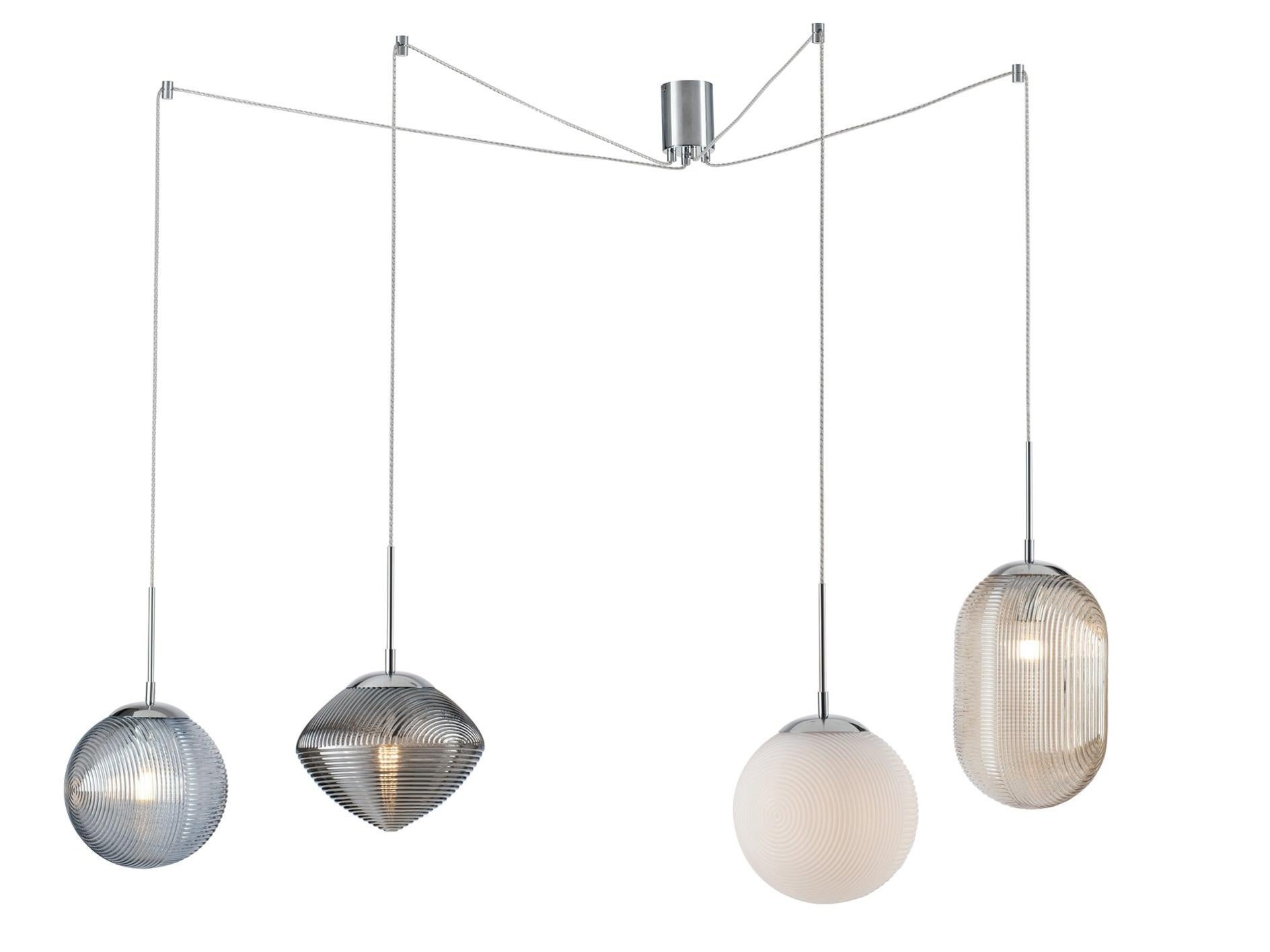 Lampadario Industrial Greenwich multicolore in vetro, L. 250 cm, 4 luci ...