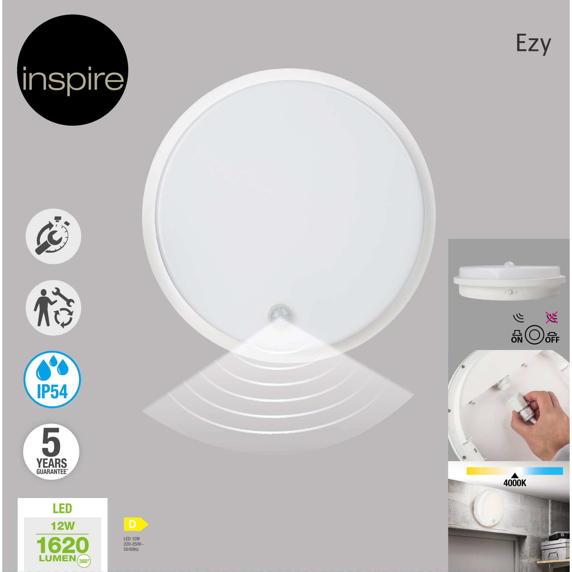Plafoniera LED Ezy, bianco Ø 25.1 cm, luce naturale, 1620 LM INSPIRE ...