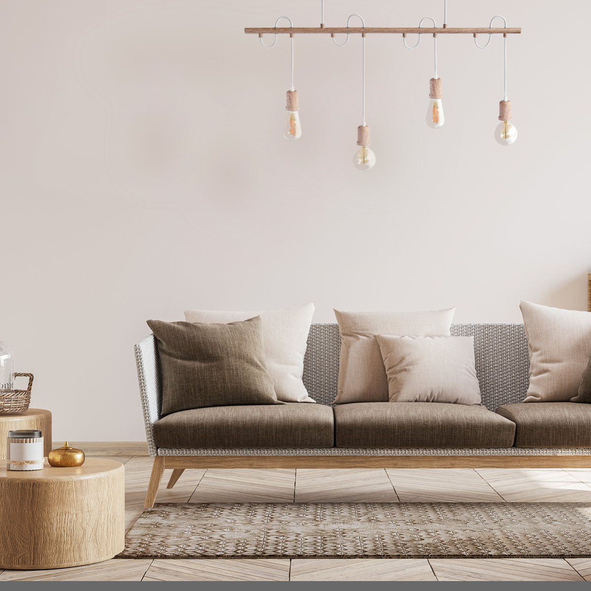 Lampadario Moderno Alabama bianco e finto legno in acciaio, D. 90 cm, L ...