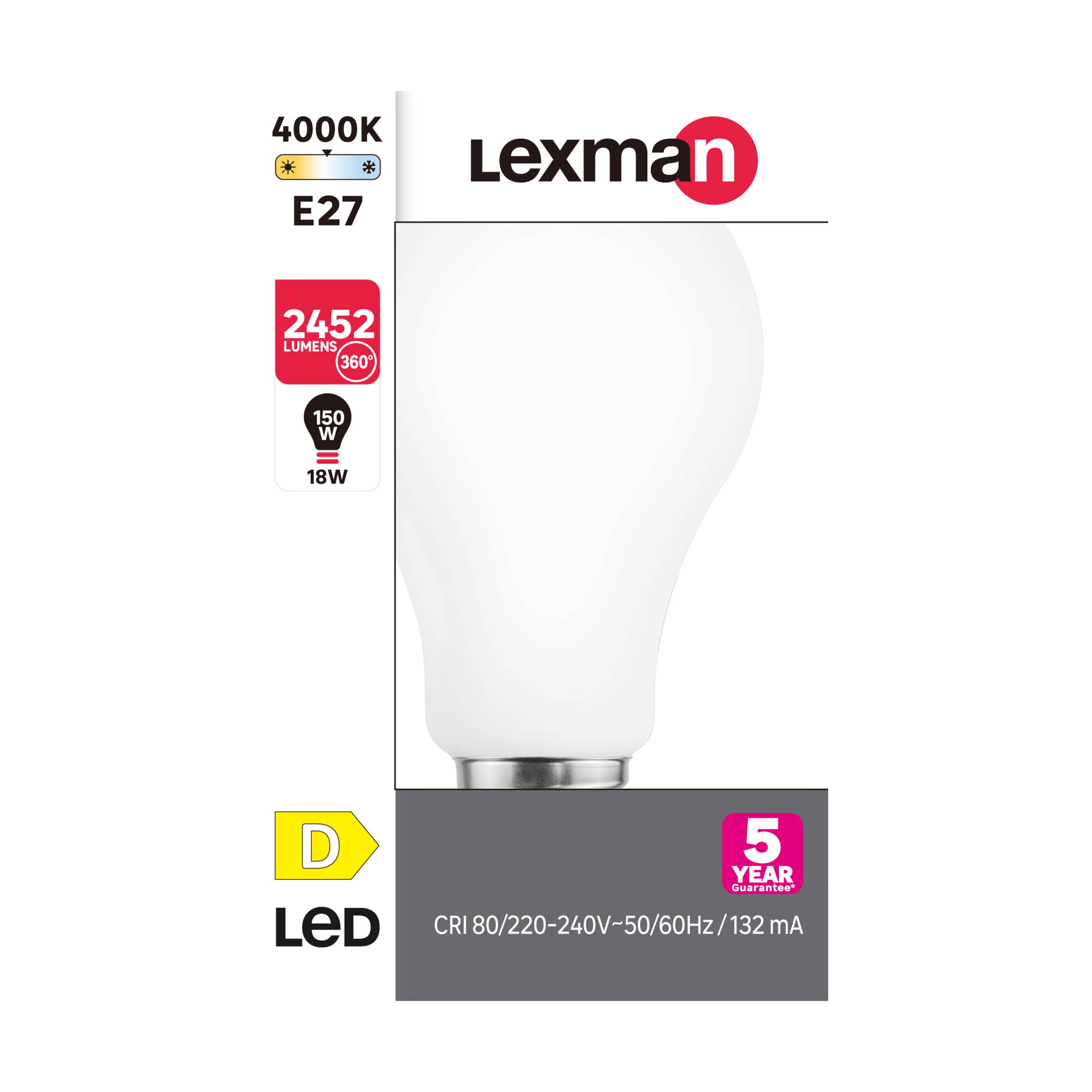 Lampadina LED, goccia, smerigliato, luce naturale, 18W=2452LM (equiv ...