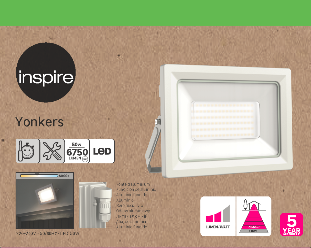 Faro da esterno Yonkers in alluminio, bianco, Modulo LED 50W IP65 ...