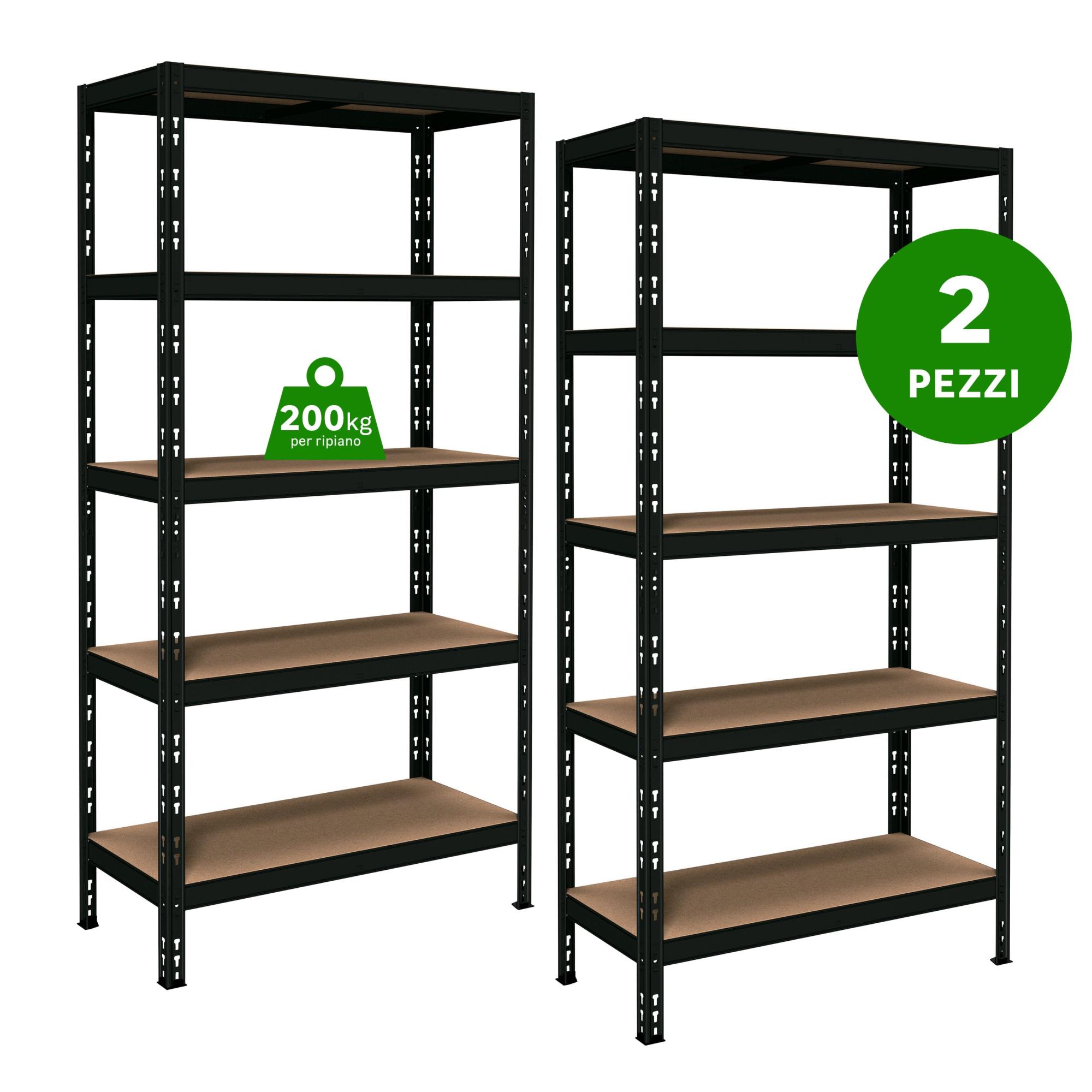 Set di 2 scaffali Pokerino L 100 x P 40 x H 180 cm, portata per ripiano ...