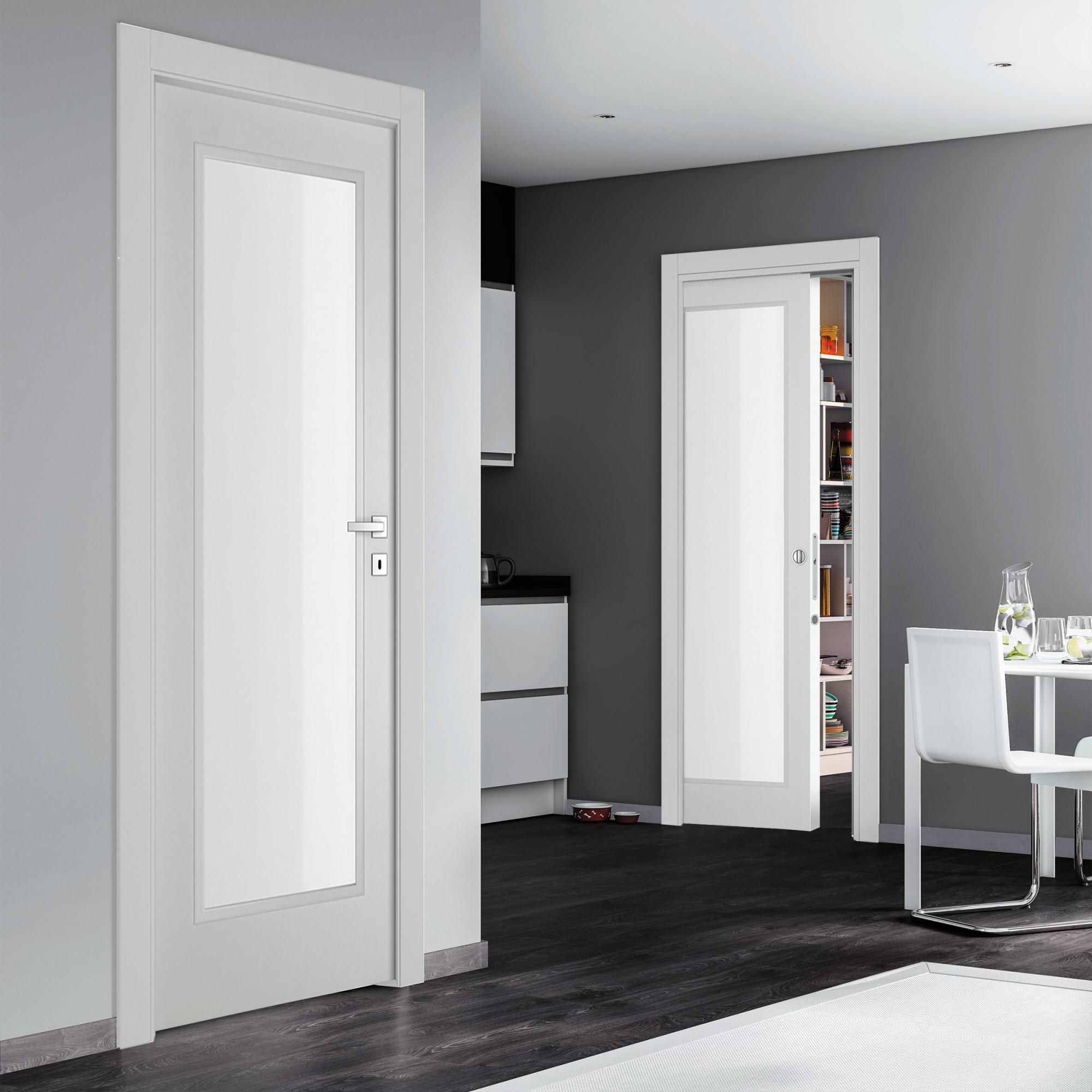 Porta battente Word Vetrata (vetro non incluso) grigio laccato L 80 x H ... Porta battente Word Vetrata (vetro non incluso) grigio laccato L 80 x H ...