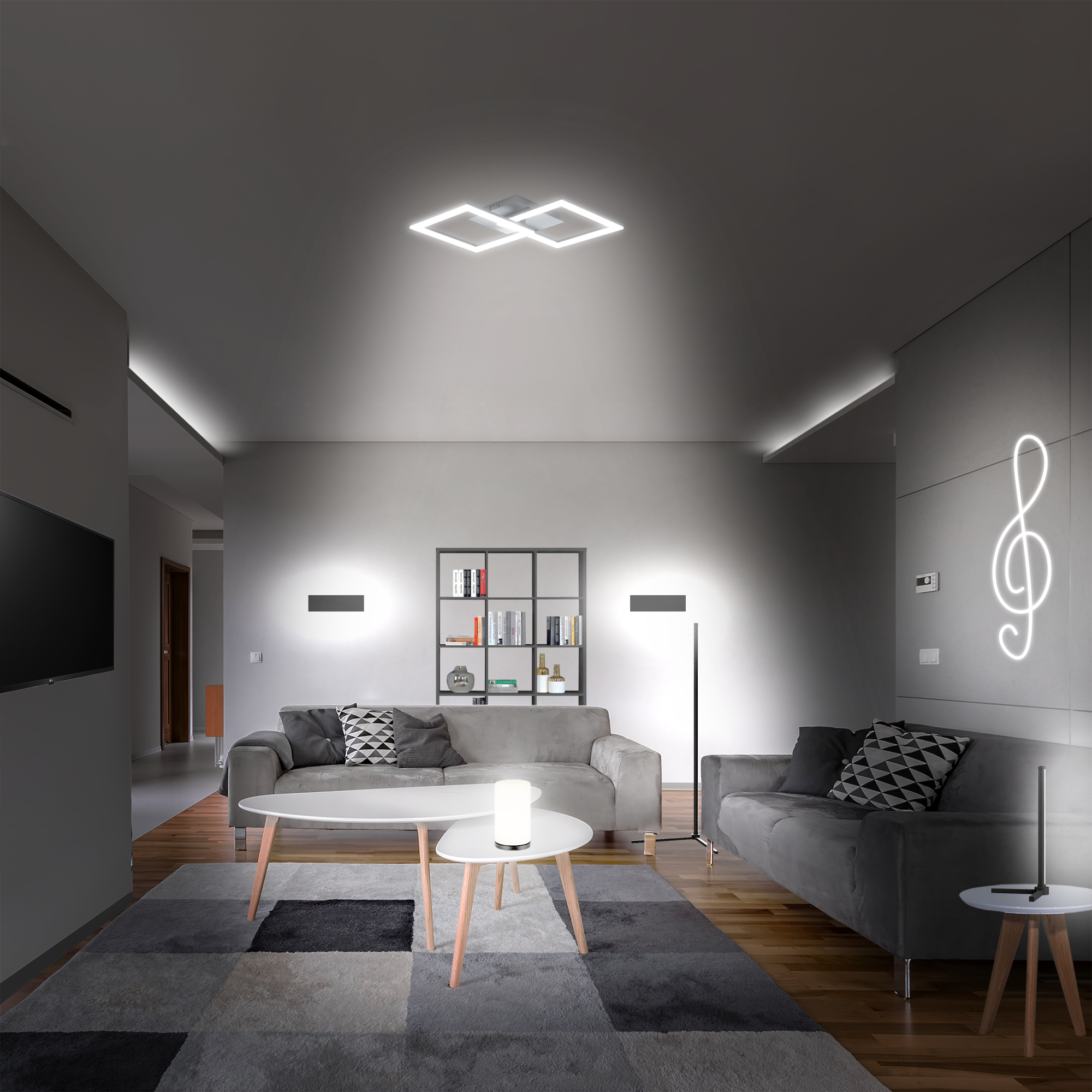 Plafoniera design LED Kenshi, nero 37.1x35 cm, luce naturale ...