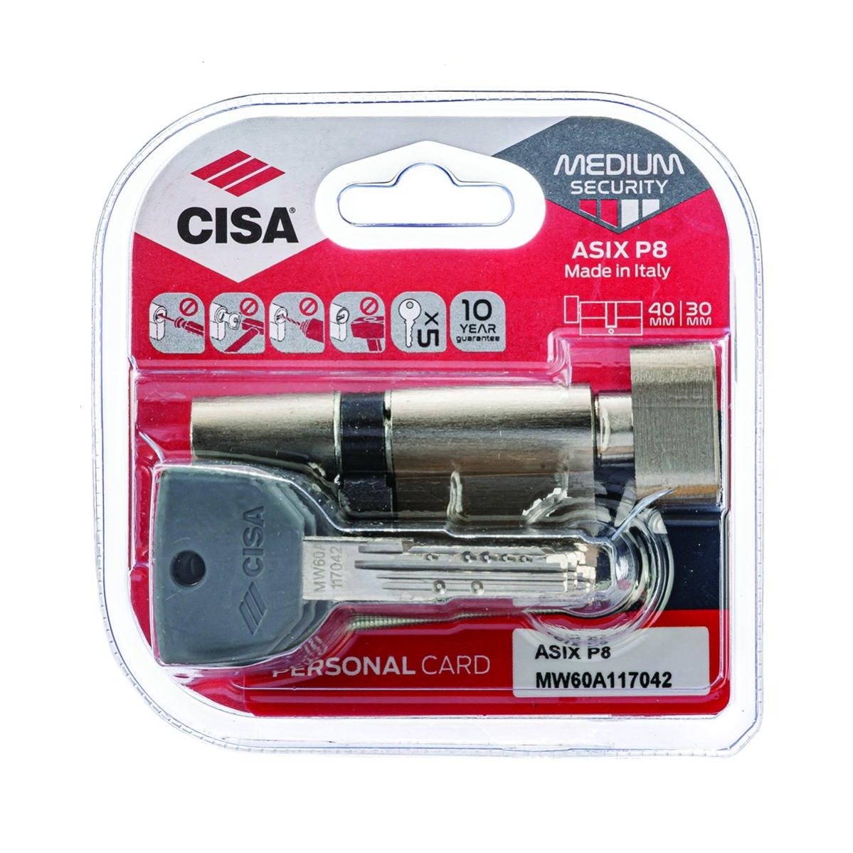 Cilindro Europeo CISA ASIX P8 30 + 40 mm, 1 ingresso chiave e 1 pomolo ...