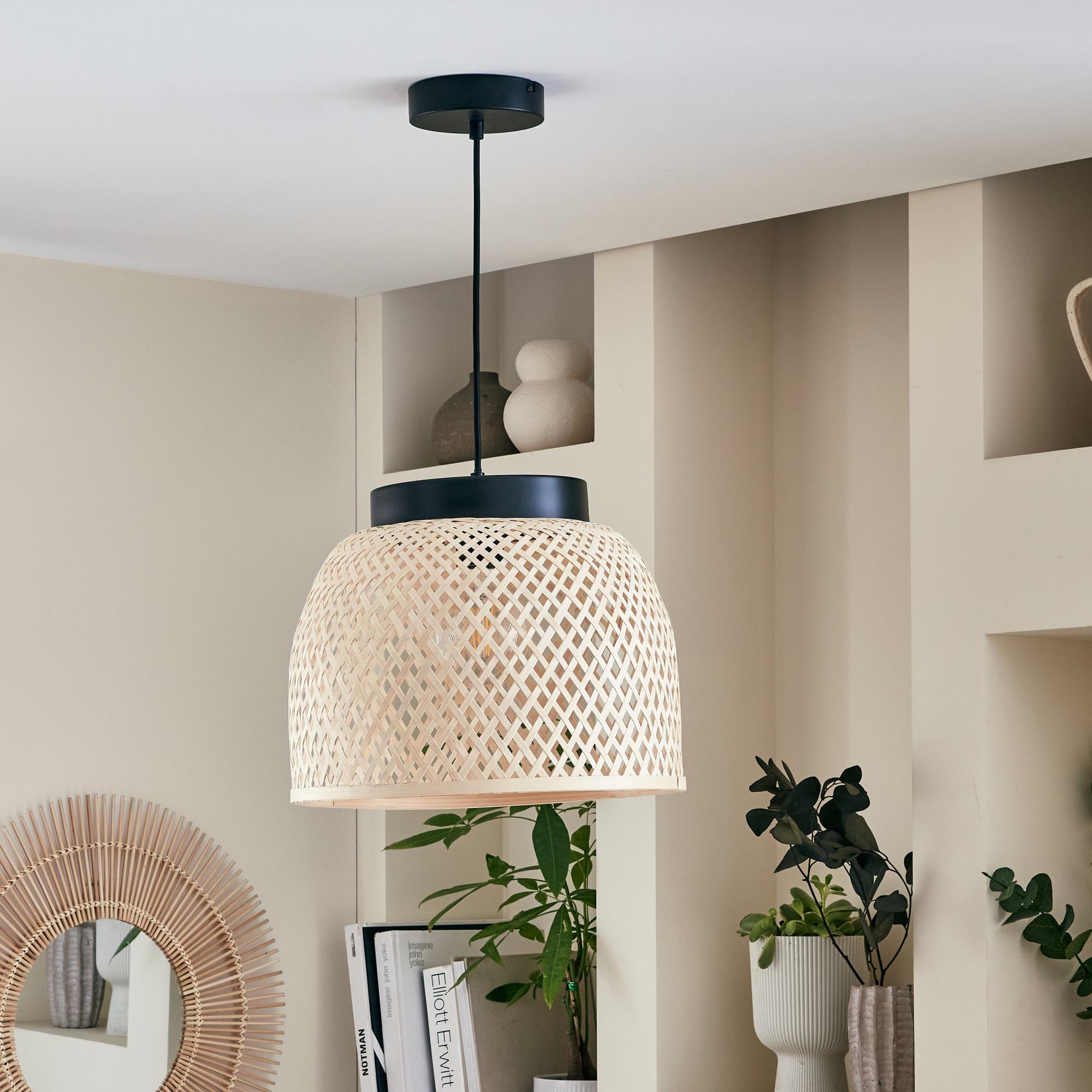 Lampadario Natura Ninon naturale in bambù, D. 35 cm, L. 35 cm, INSPIRE ...