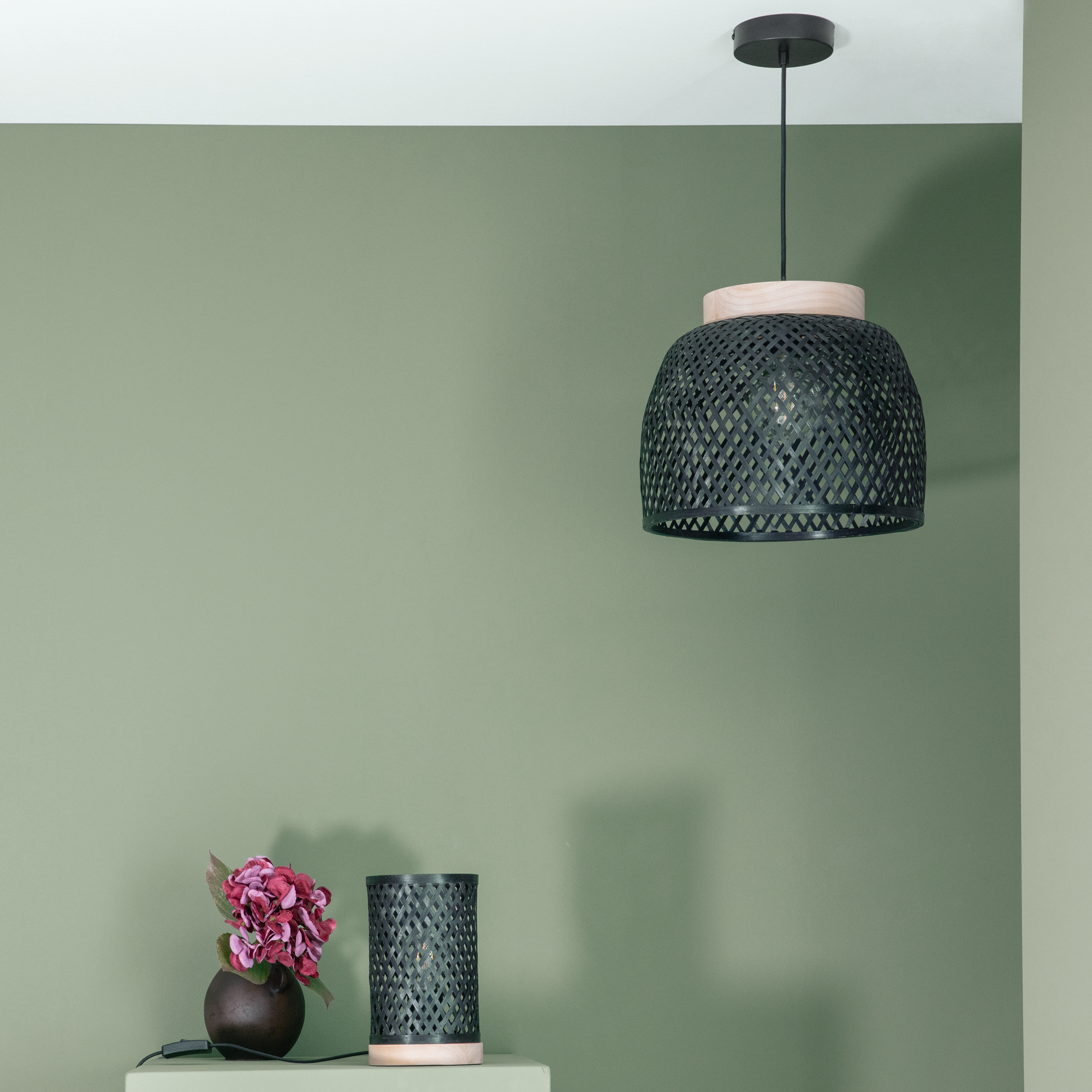 Lampadario Natura Ninon nero in bambù, D. 35 cm, L. 35 cm, INSPIRE ...