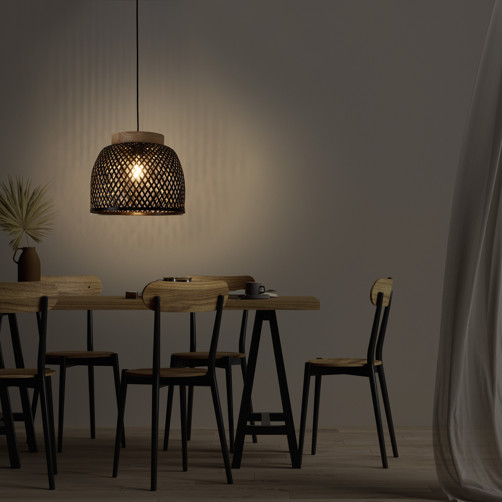 Lampadario Natura Ninon nero in bambù, D. 35 cm, L. 35 cm, INSPIRE ...