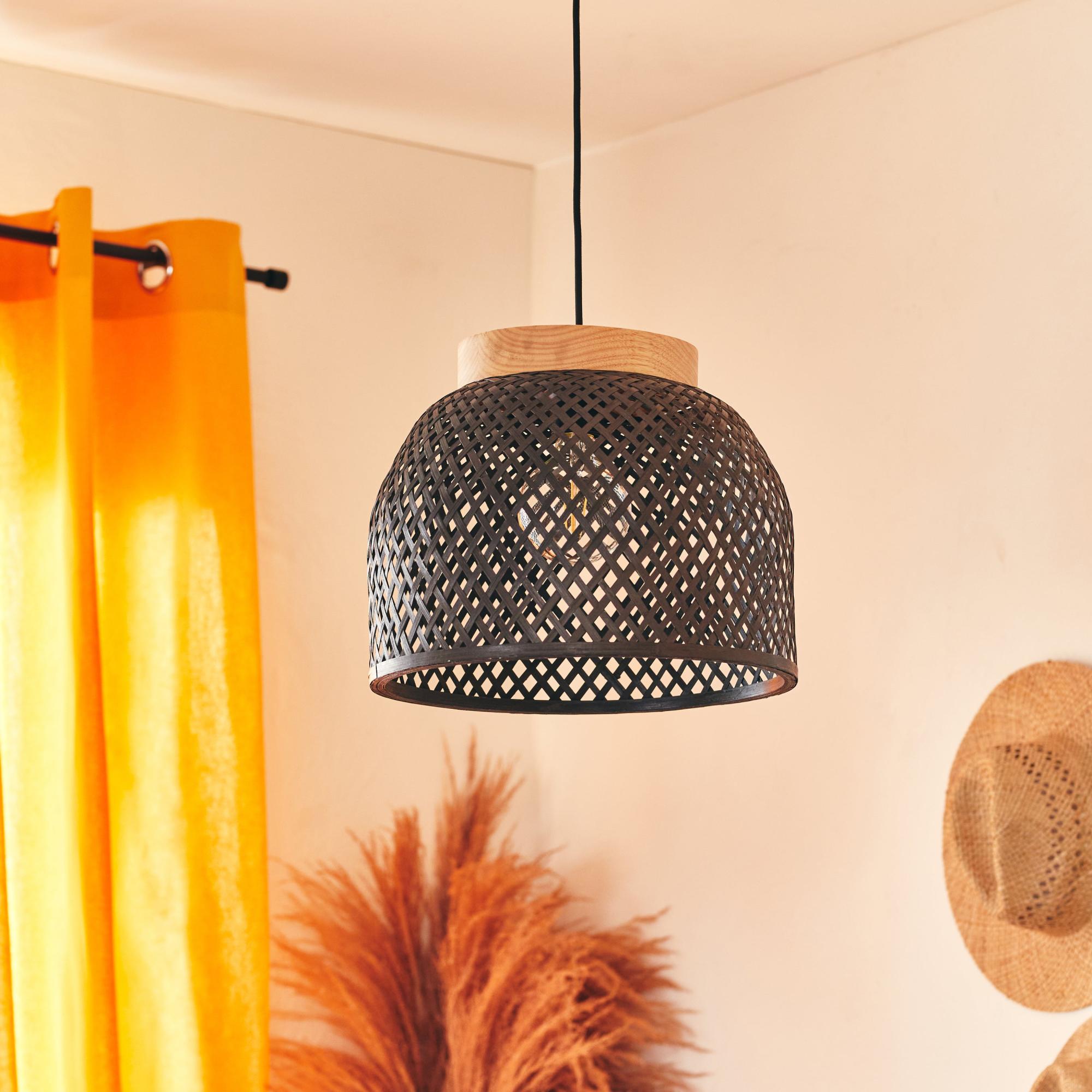 Lampadario Natura Ninon nero in bambù, D. 35 cm, L. 35 cm, INSPIRE ...