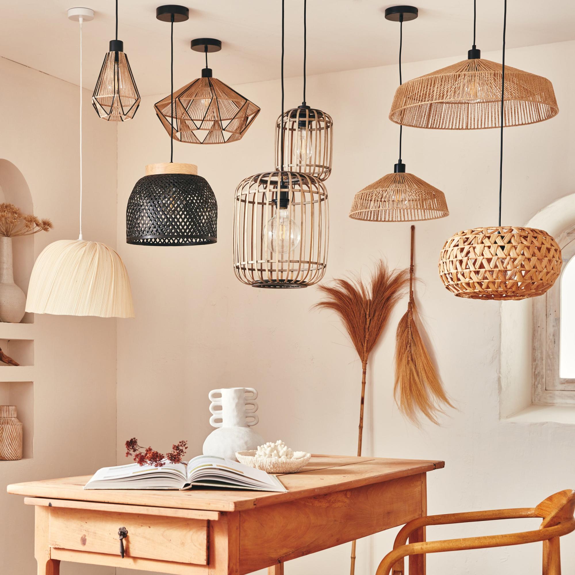 Lampadario Natura Ninon nero in bambù, D. 35 cm, L. 35 cm, INSPIRE ...