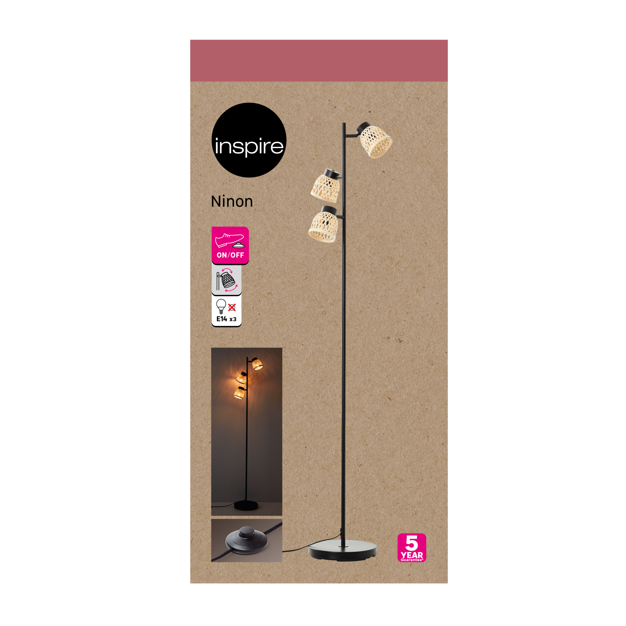 Lampada da terra Ninon nero, H 160 cm, E14 3xMAX28W INSPIRE | Leroy Merlin