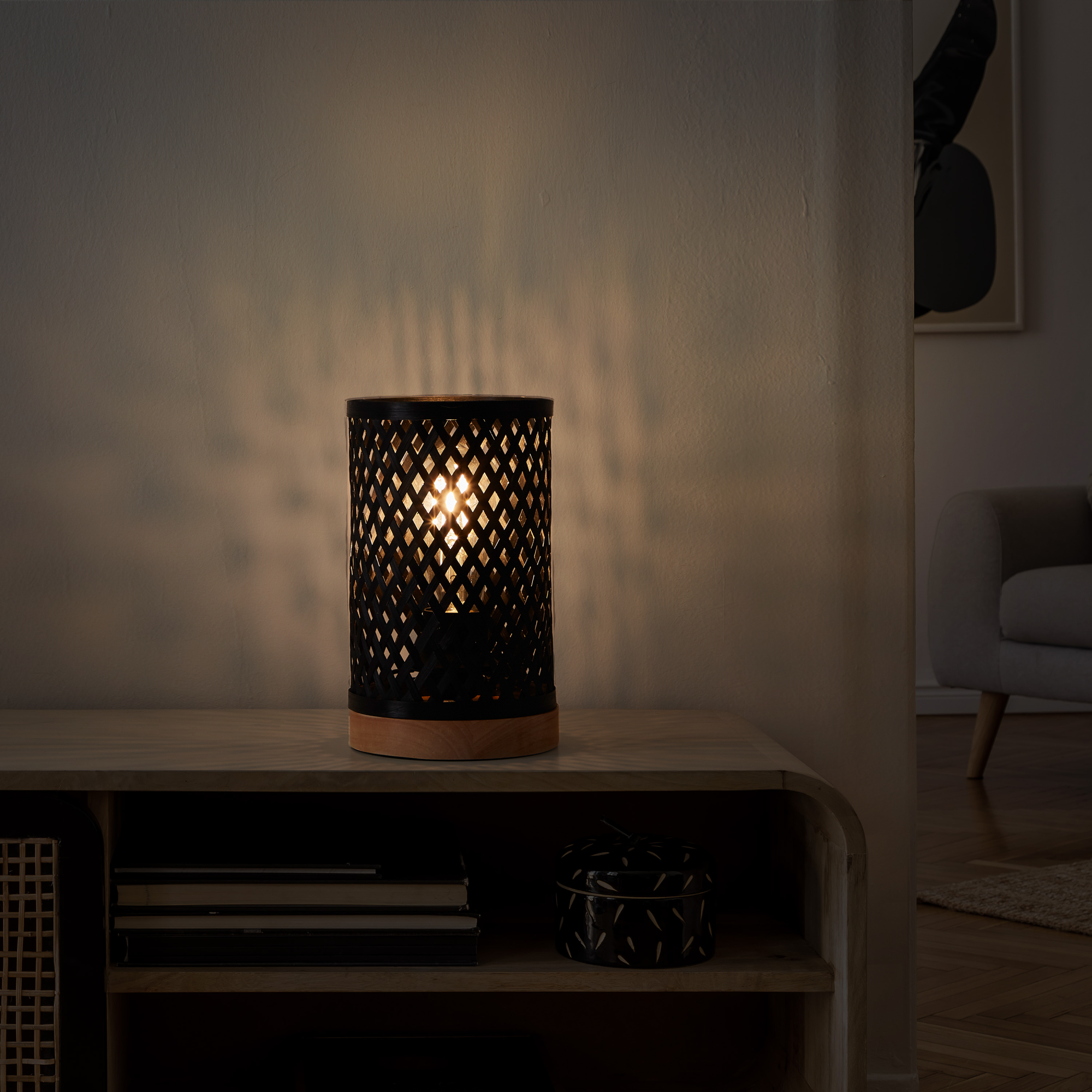 Lampada da tavolo natura Ninon nero, in bambù, INSPIRE | Leroy Merlin