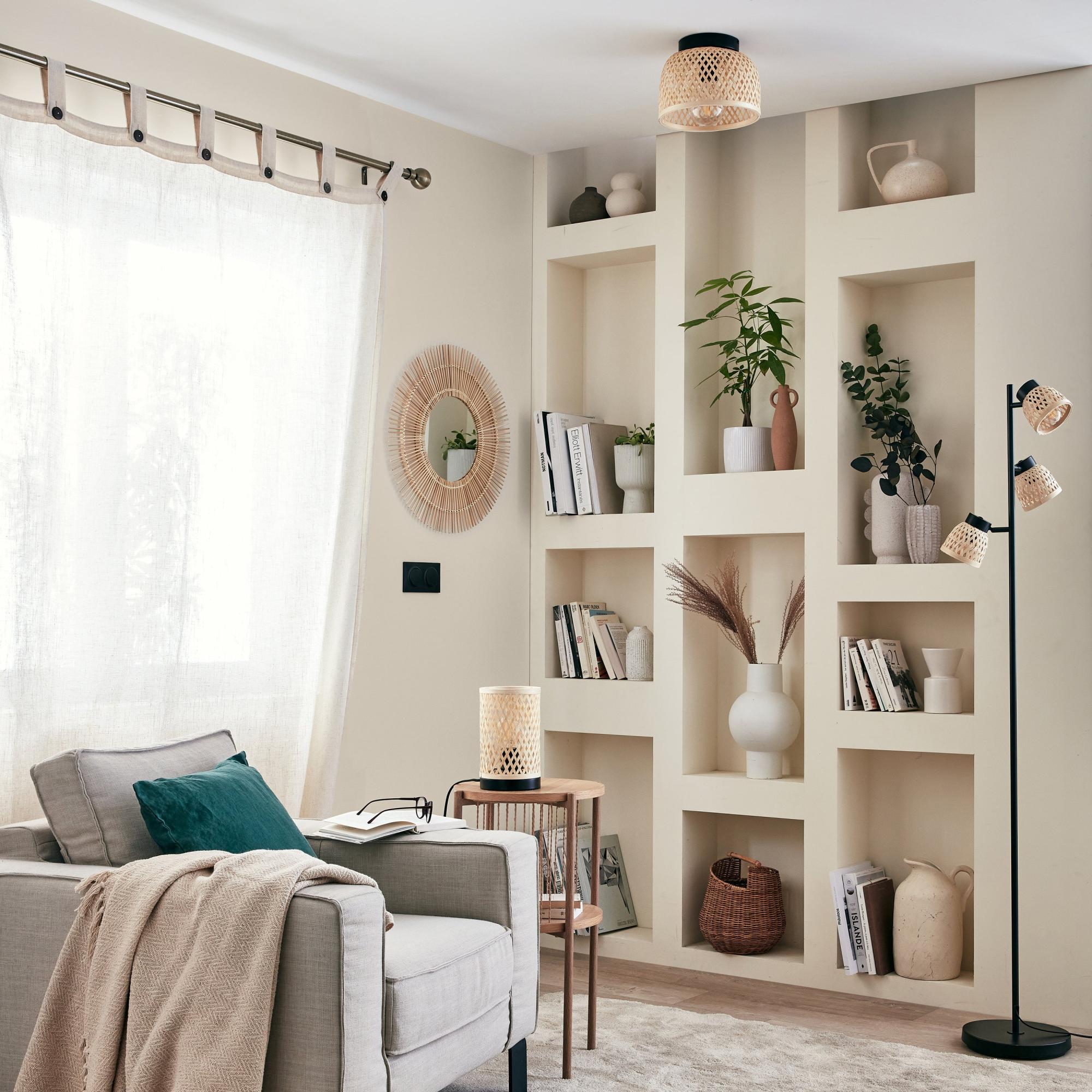 Plafoniera natura Ninon beige, in bambù, D. 25 cm 25x25 cm, INSPIRE ...