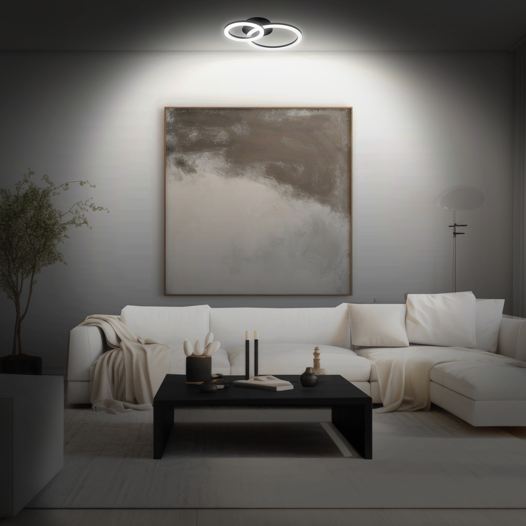 Plafoniera design LED Kenshi, nero 30x5.3 cm, luce naturale, 2700 LM ...