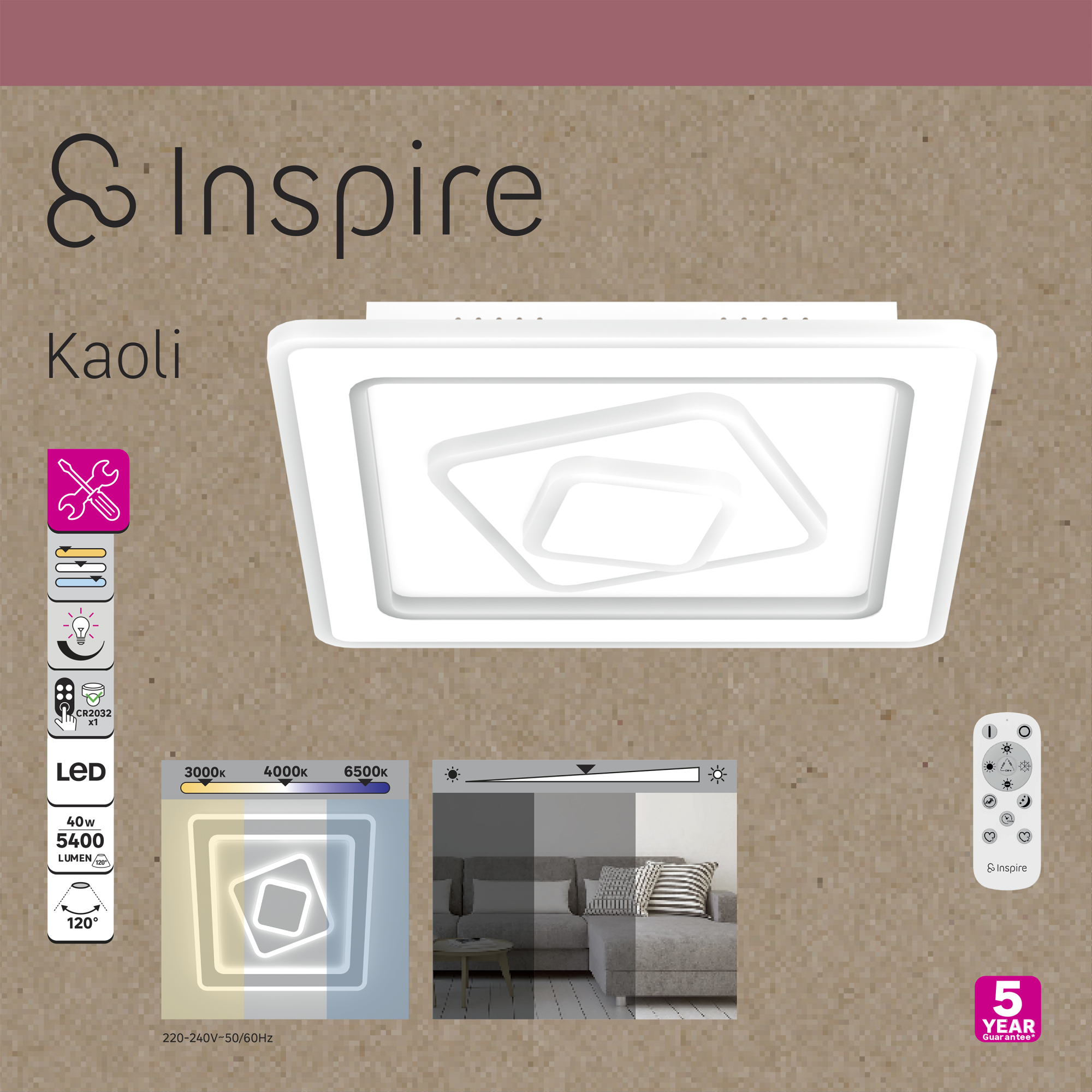 Plafoniera design LED Kaoli, bianco 35x5.7 cm, luce CCT dimmerabile ...