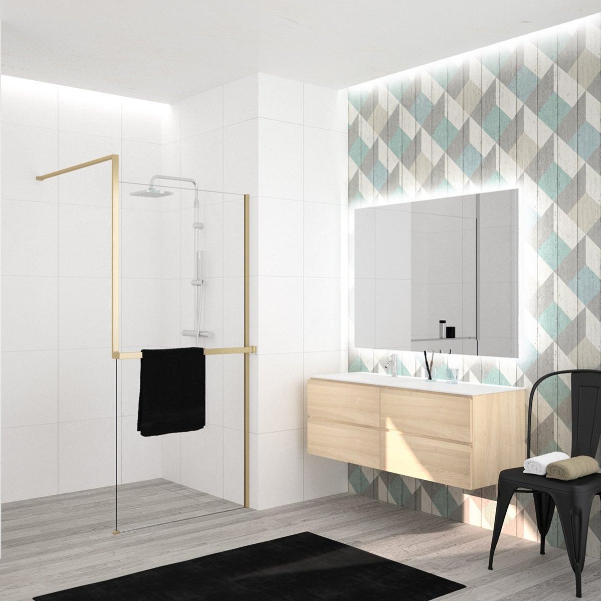 Doccia walk in ELI-DESIGN L 140, H 200 cm, vetro 8 mm trasparente oro ...