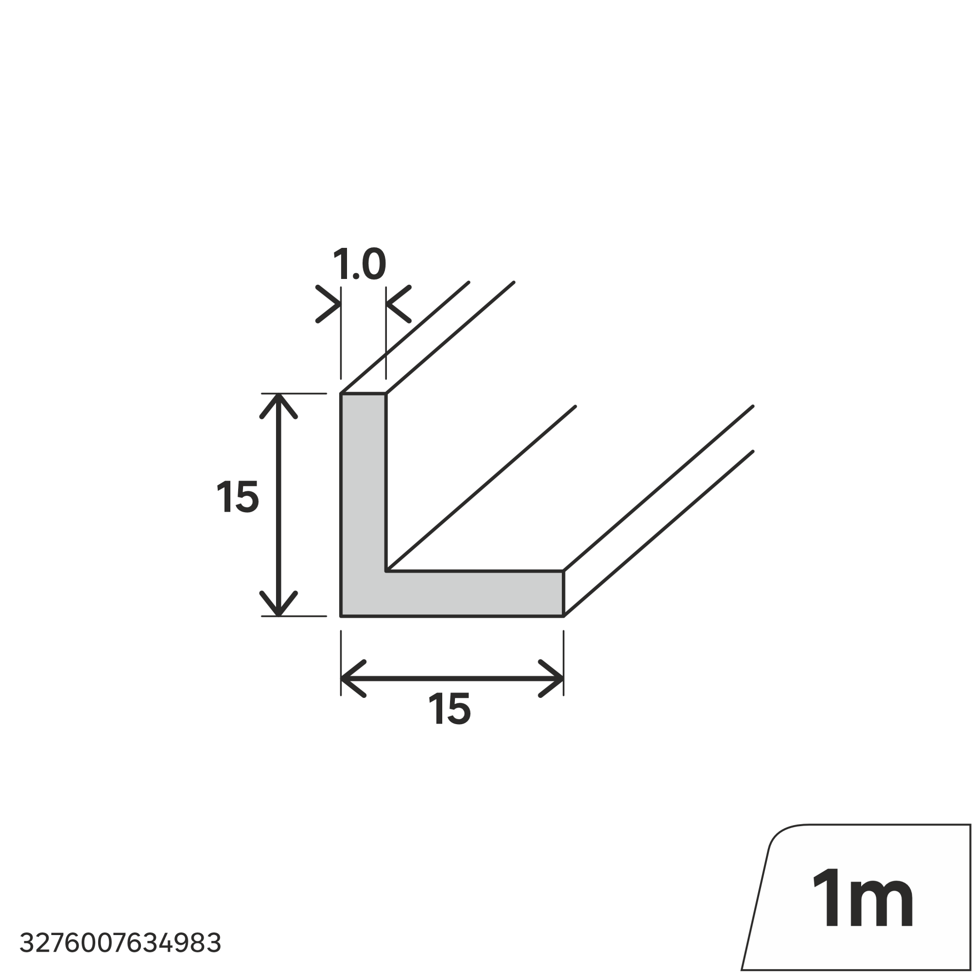 Profilo angolare simmetrico STANDERS in ottone dorato opaco L 1 m 15x15 ...