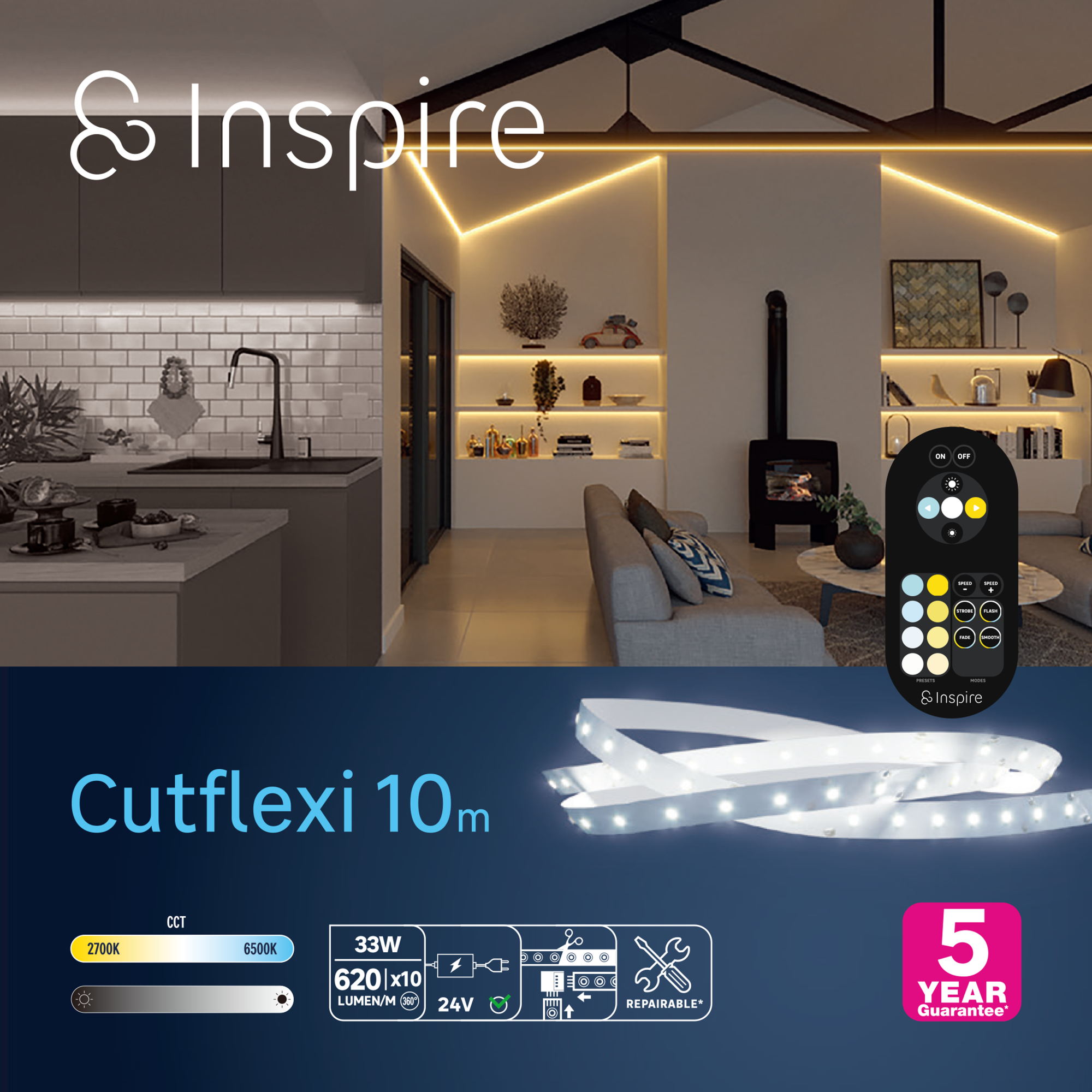 Kit striscia led 10m luce bianco naturale INSPIRE | Leroy Merlin